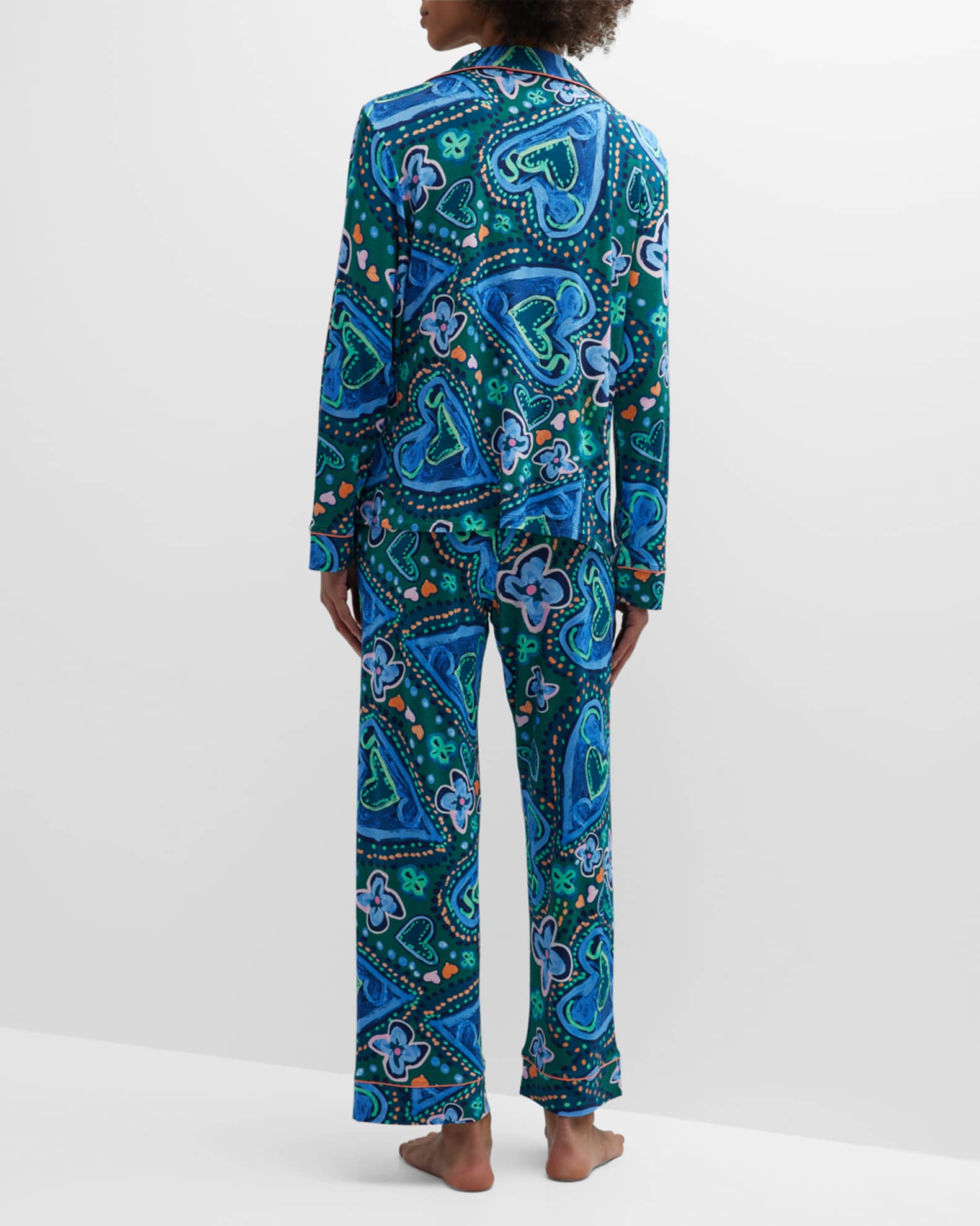 ALIVIA Sofia Cropped Heart-Print Pajama Set | Neiman Marcus