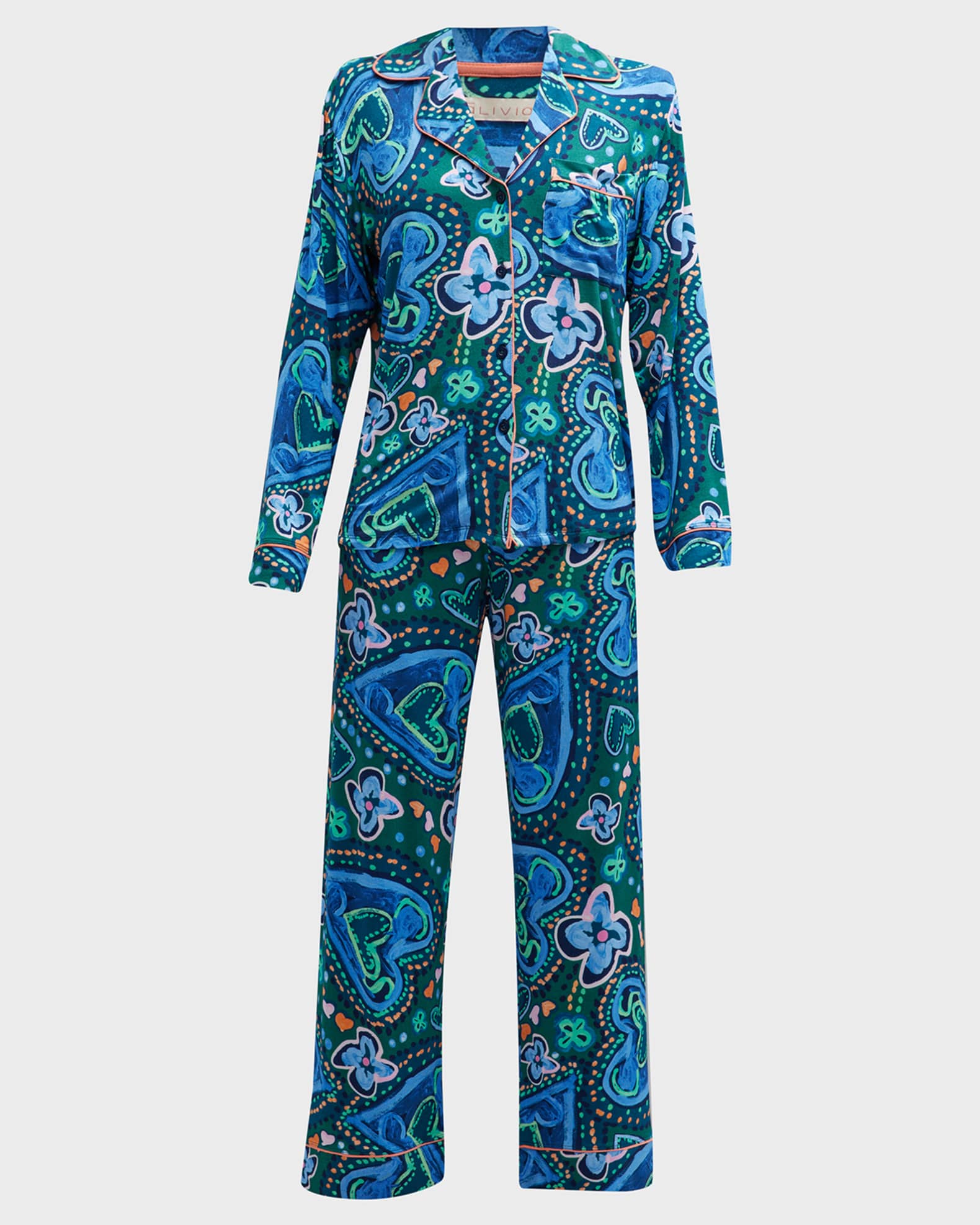 ALIVIA Sofia Cropped Heart-Print Pajama Set | Neiman Marcus
