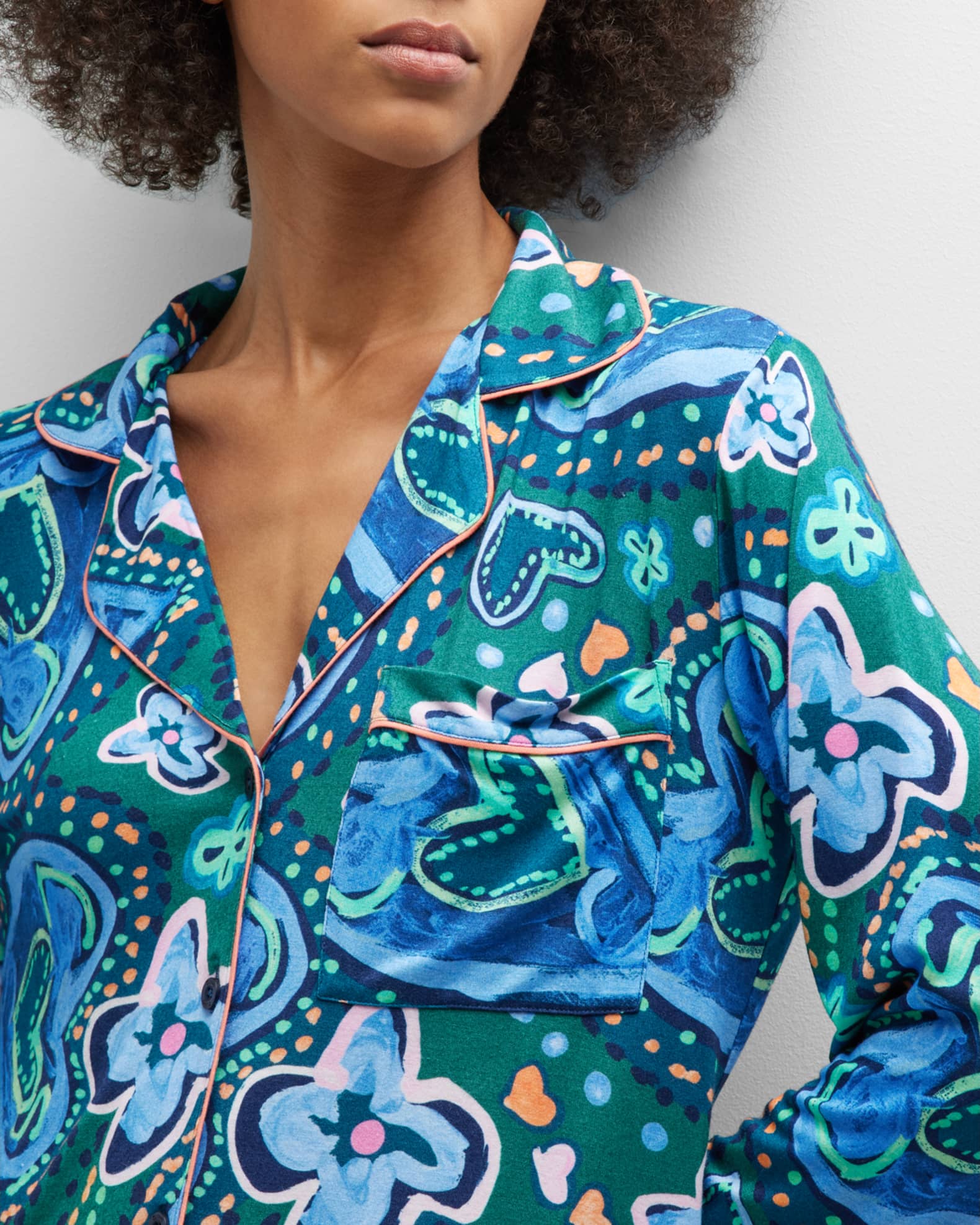 ALIVIA Sofia Cropped Heart-Print Pajama Set | Neiman Marcus