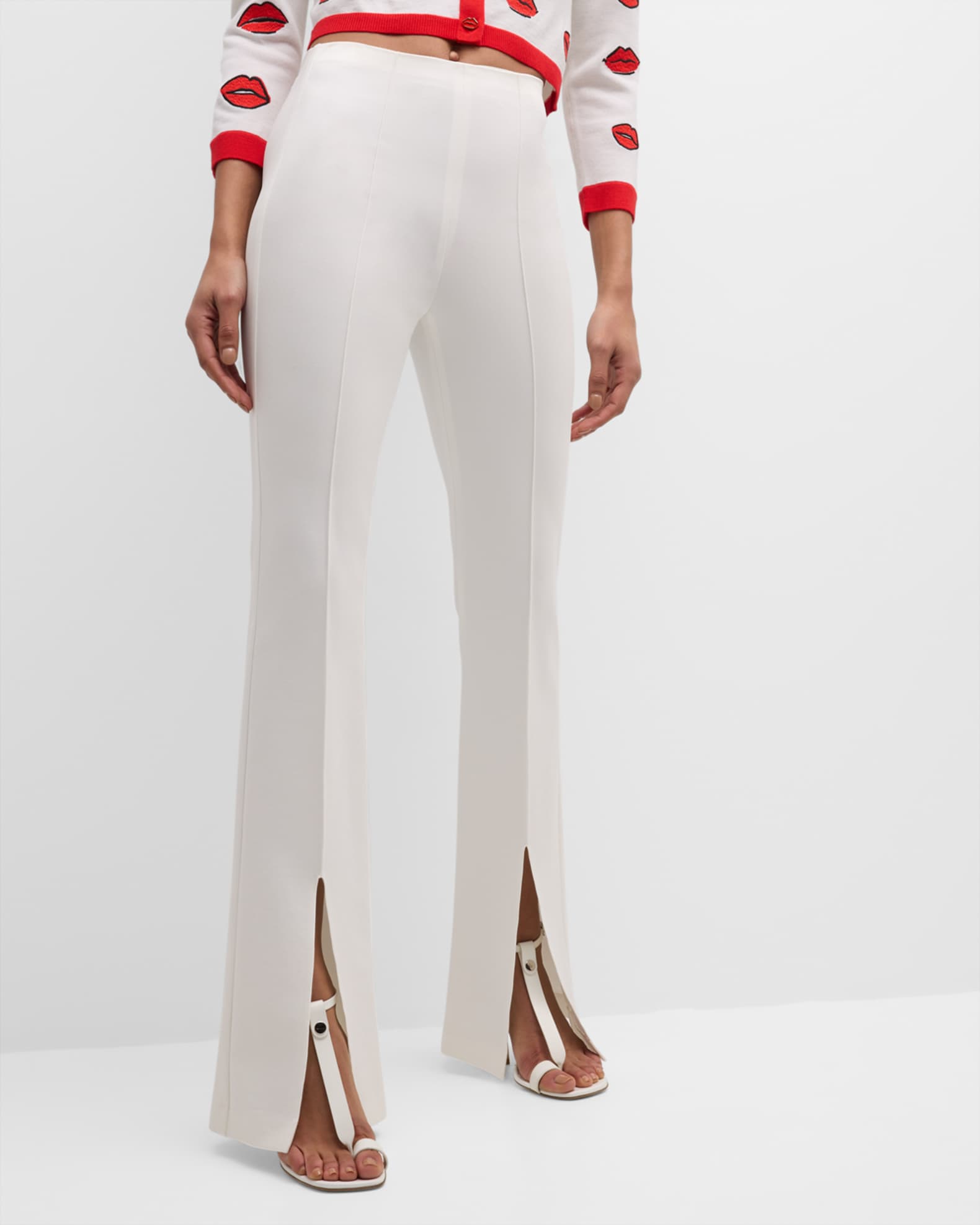 Alice + Olivia Emiko High-Waisted Slit-Cuff Pants | Neiman Marcus