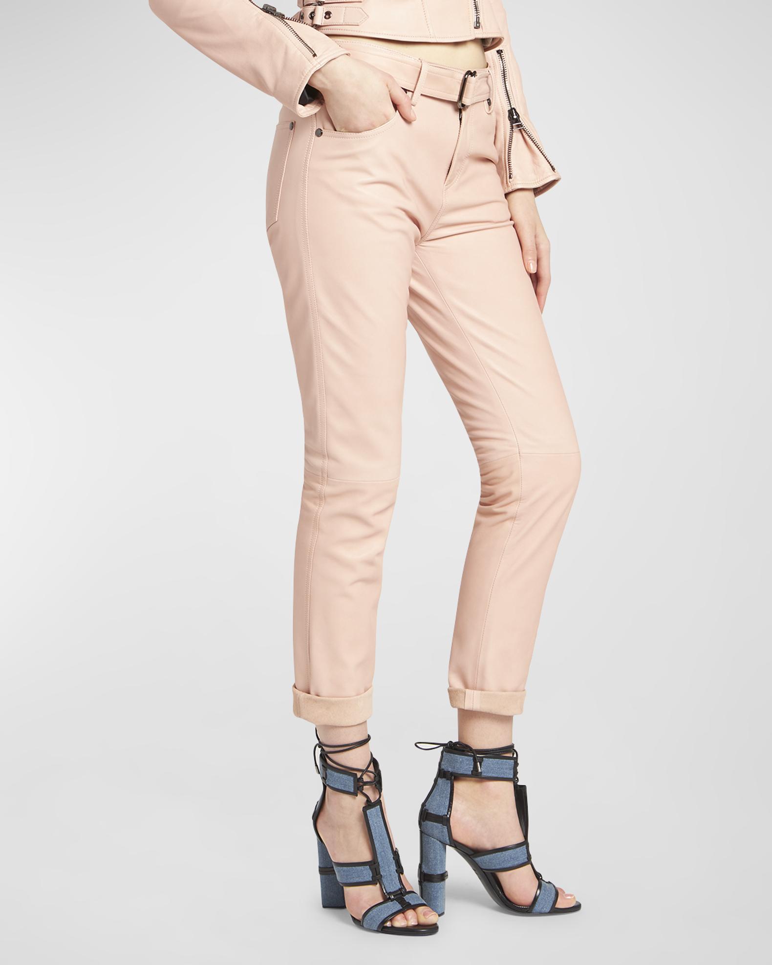 TOM FORD Belted Leather Straight-Leg Ankle Boyfriend Pants | Neiman Marcus