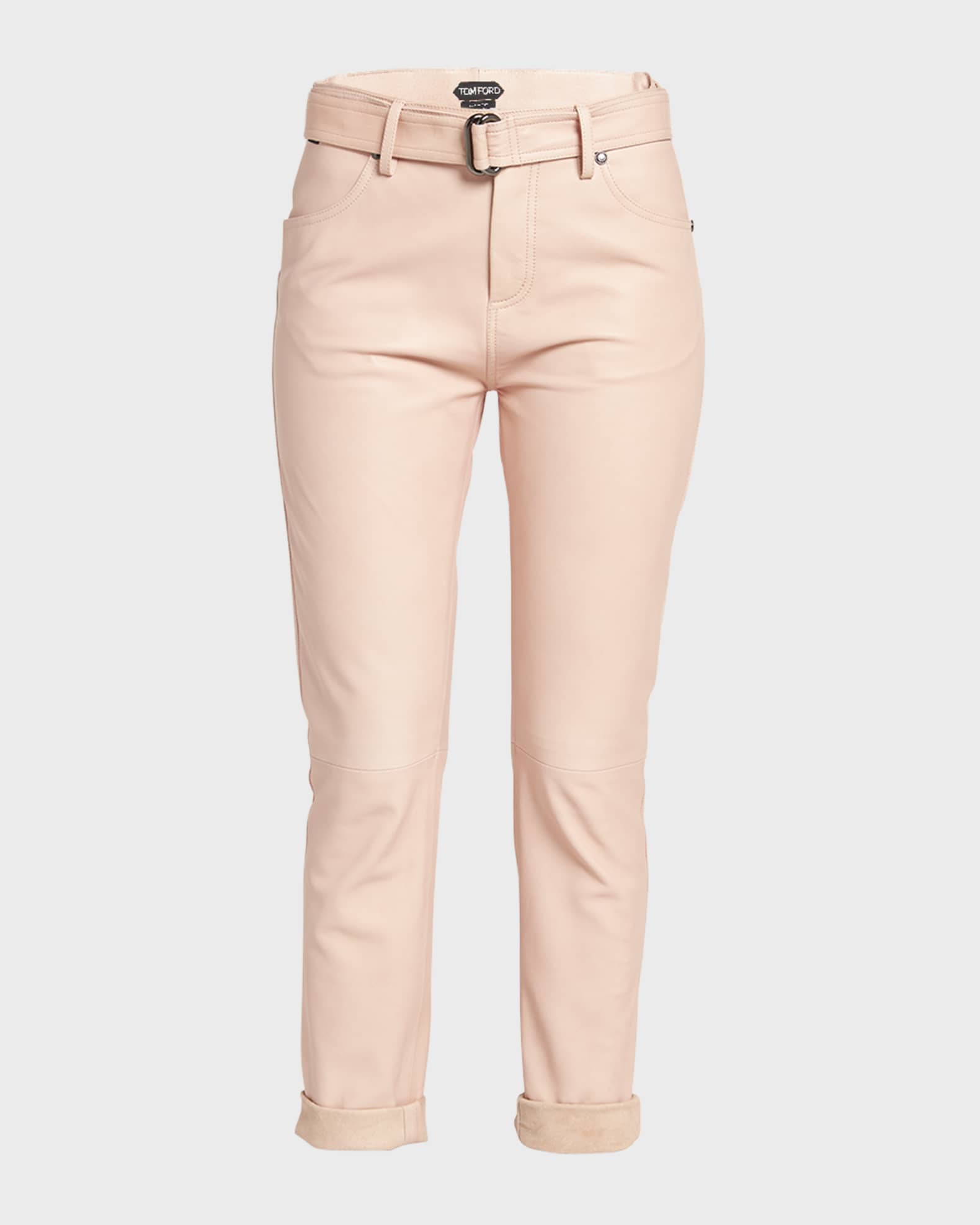 TOM FORD Belted Leather Straight-Leg Ankle Boyfriend Pants | Neiman Marcus
