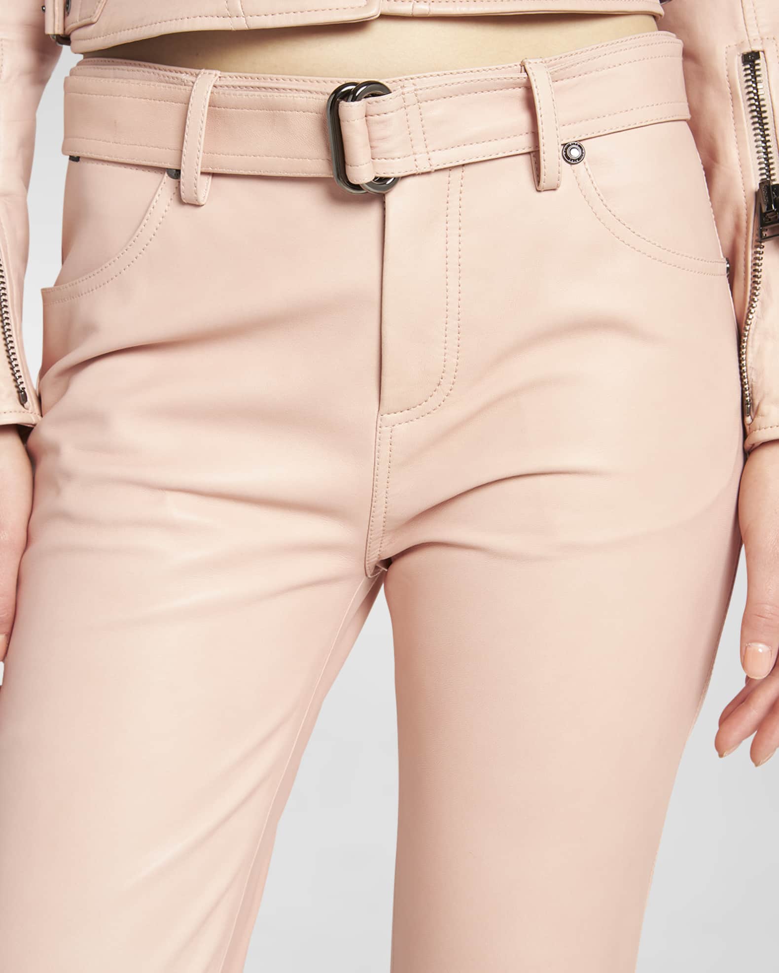 TOM FORD Belted Leather Straight-Leg Ankle Boyfriend Pants | Neiman Marcus