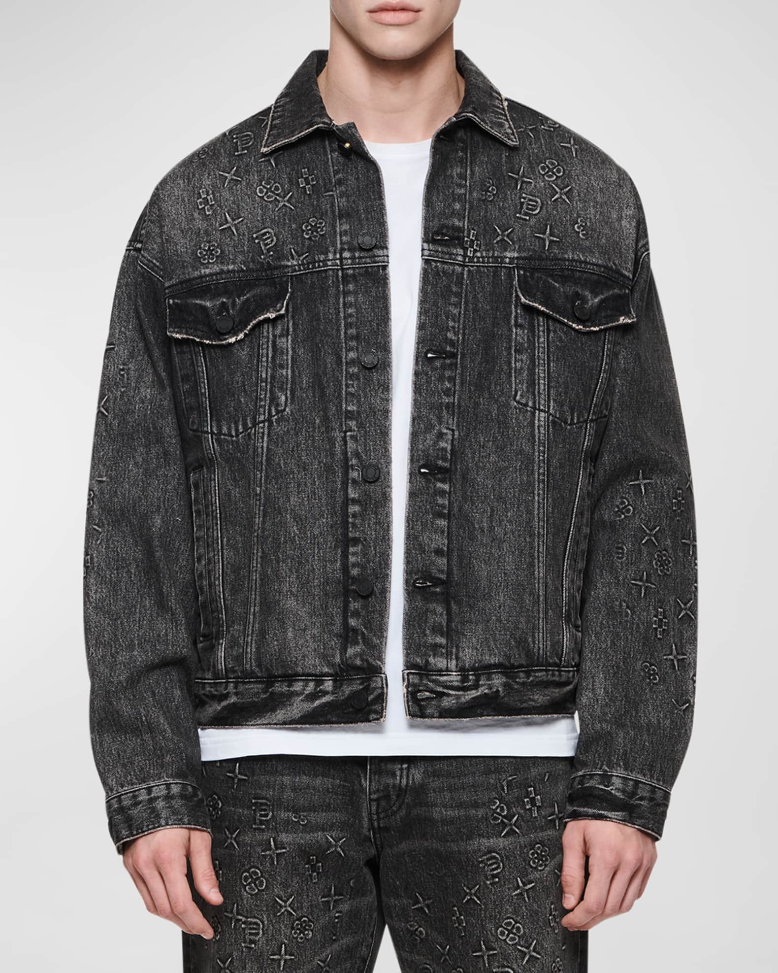 PURPLE Men's Embossed Faded Denim Jacket | Neiman Marcus