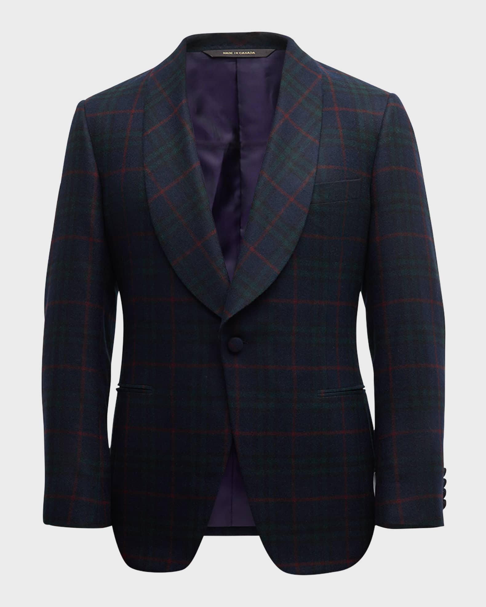 Paul Stuart Men's Cashmere Plaid Shawl Dinner Jacket | Neiman Marcus