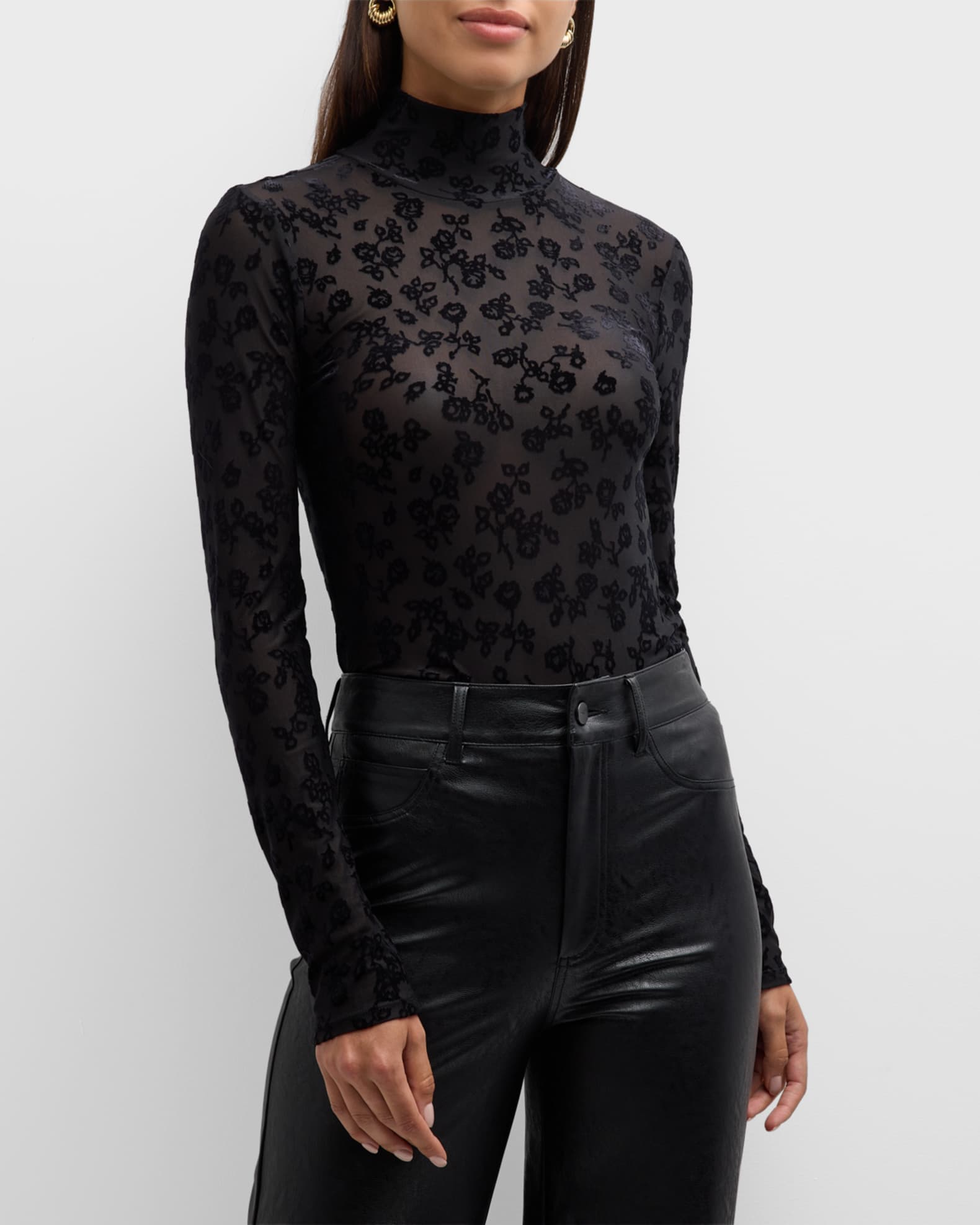 PAIGE Ursula Sheer Floral Turtleneck Top | Neiman Marcus