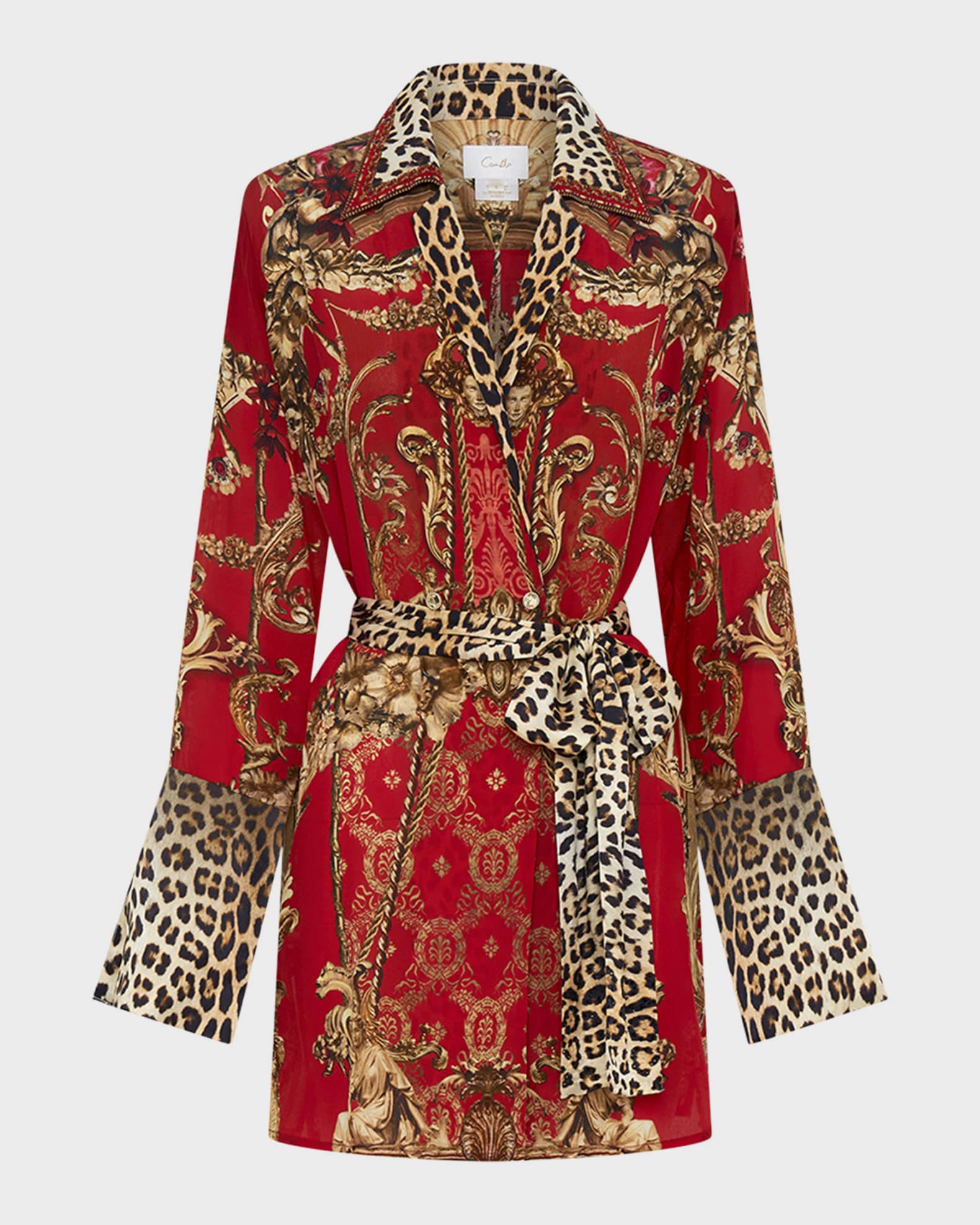 Camilla Split-Cuff Belted Silk Crepe Jacket | Neiman Marcus