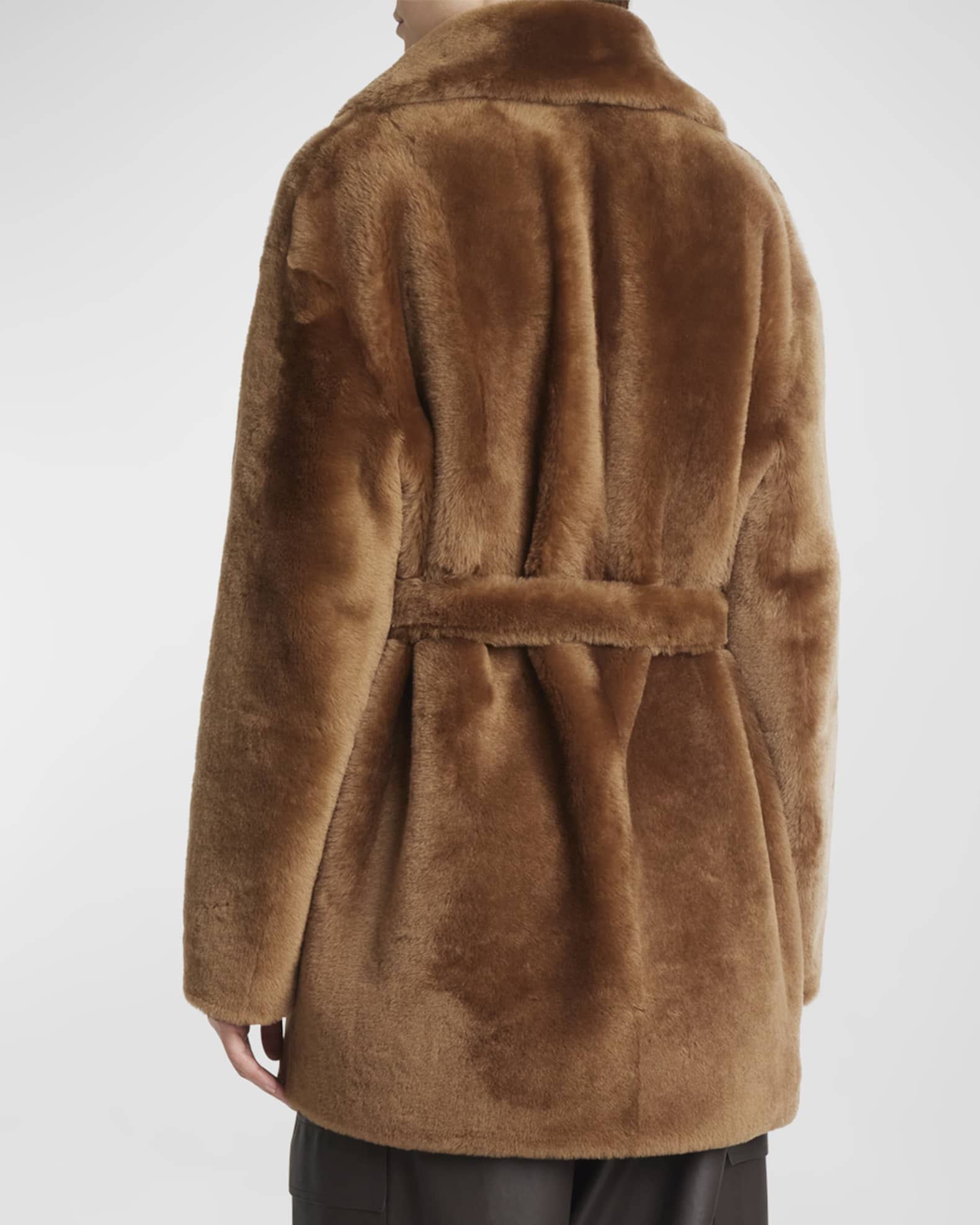 Yves Salomon Lacon Lamb Shearling Belted Peacoat | Neiman Marcus