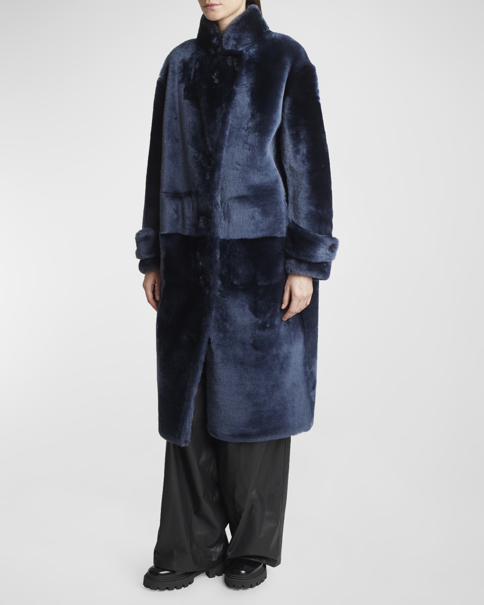 Yves Salomon Ironed Merino Lamb Shearling Overcoat | Neiman Marcus