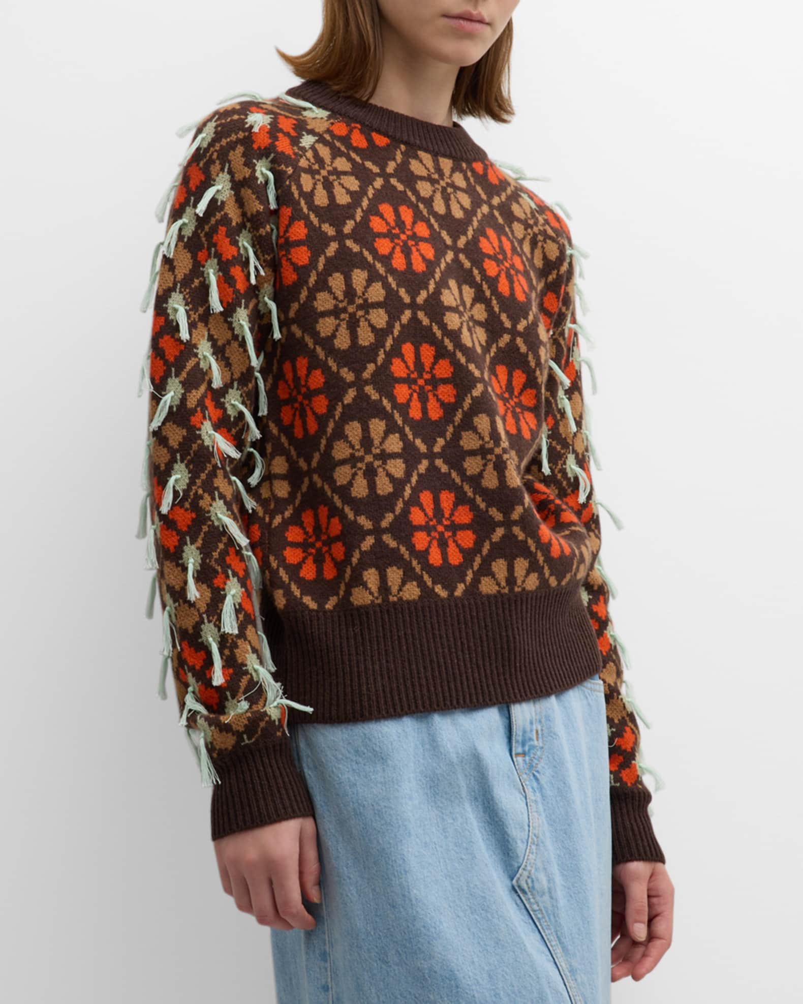 Lingua Franca Quilt Knot Argyle Flower Jacquard Sweater | Neiman Marcus