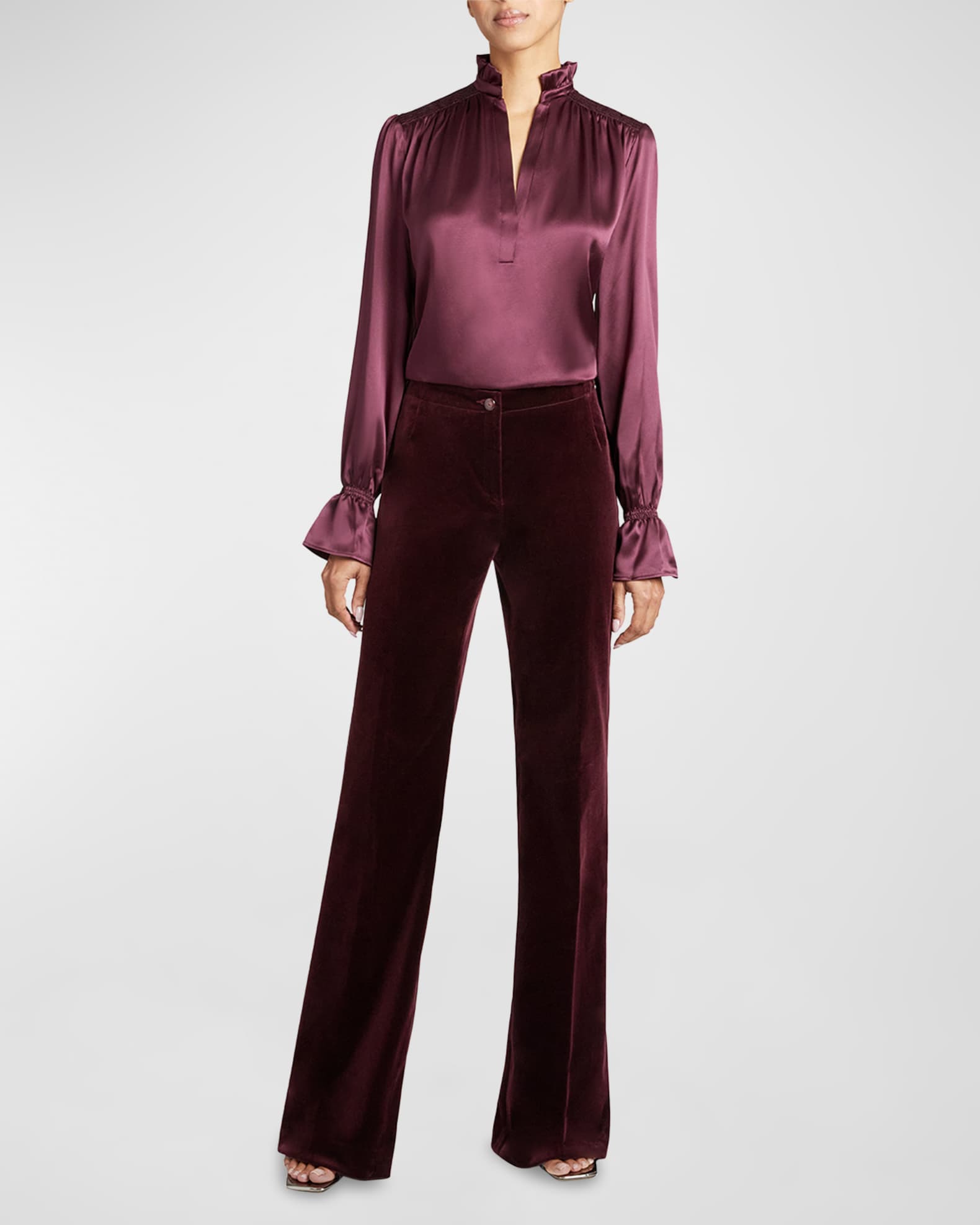 Santorelli Isabelle Velvet Flare-Leg Pants | Neiman Marcus