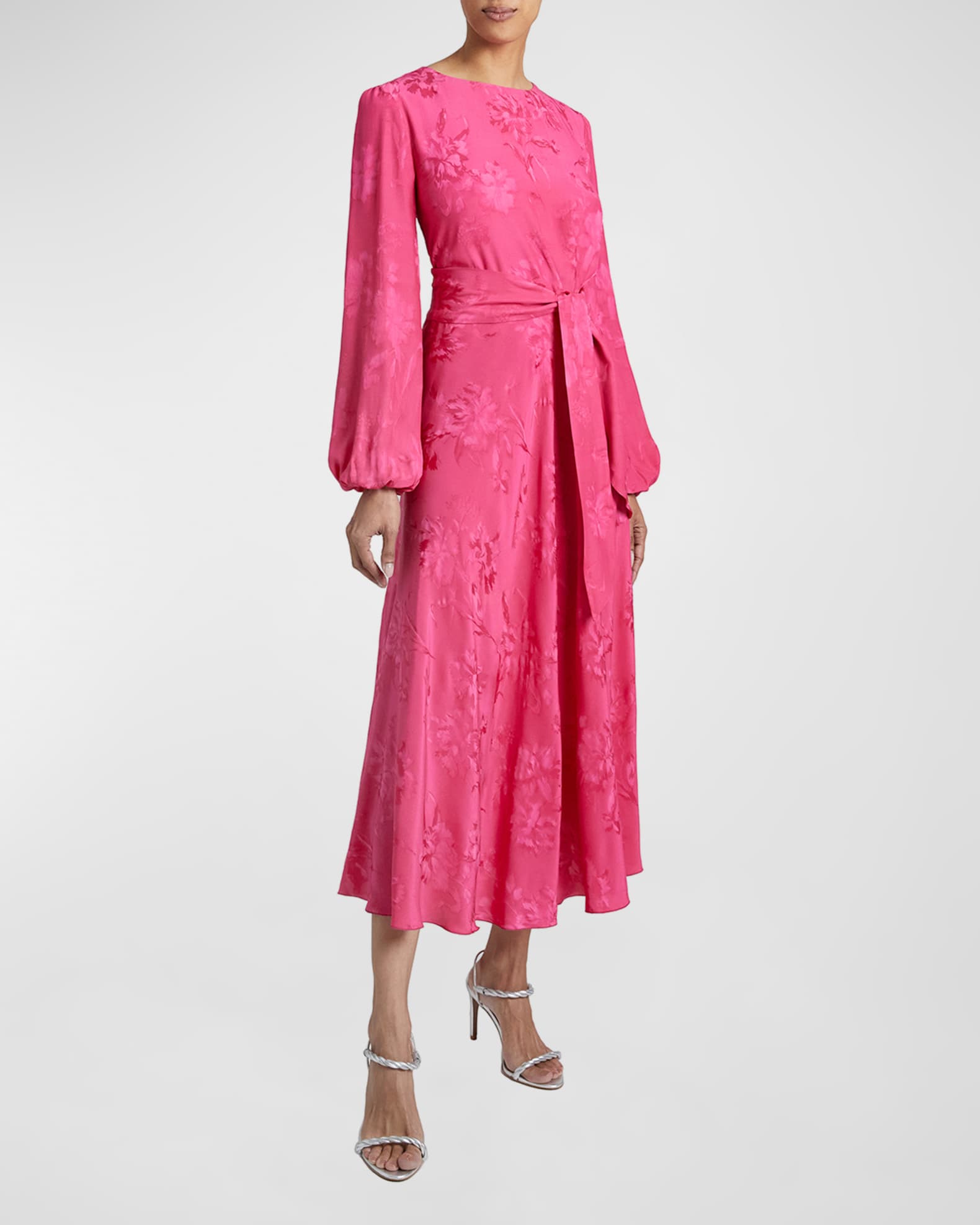 Santorelli Callie Tonal Satin Jacquard Midi Dress | Neiman Marcus