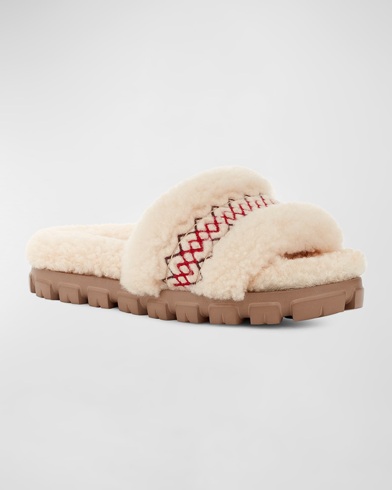 UGG Cozetta Shearling Braid Flat Slippers | Neiman Marcus