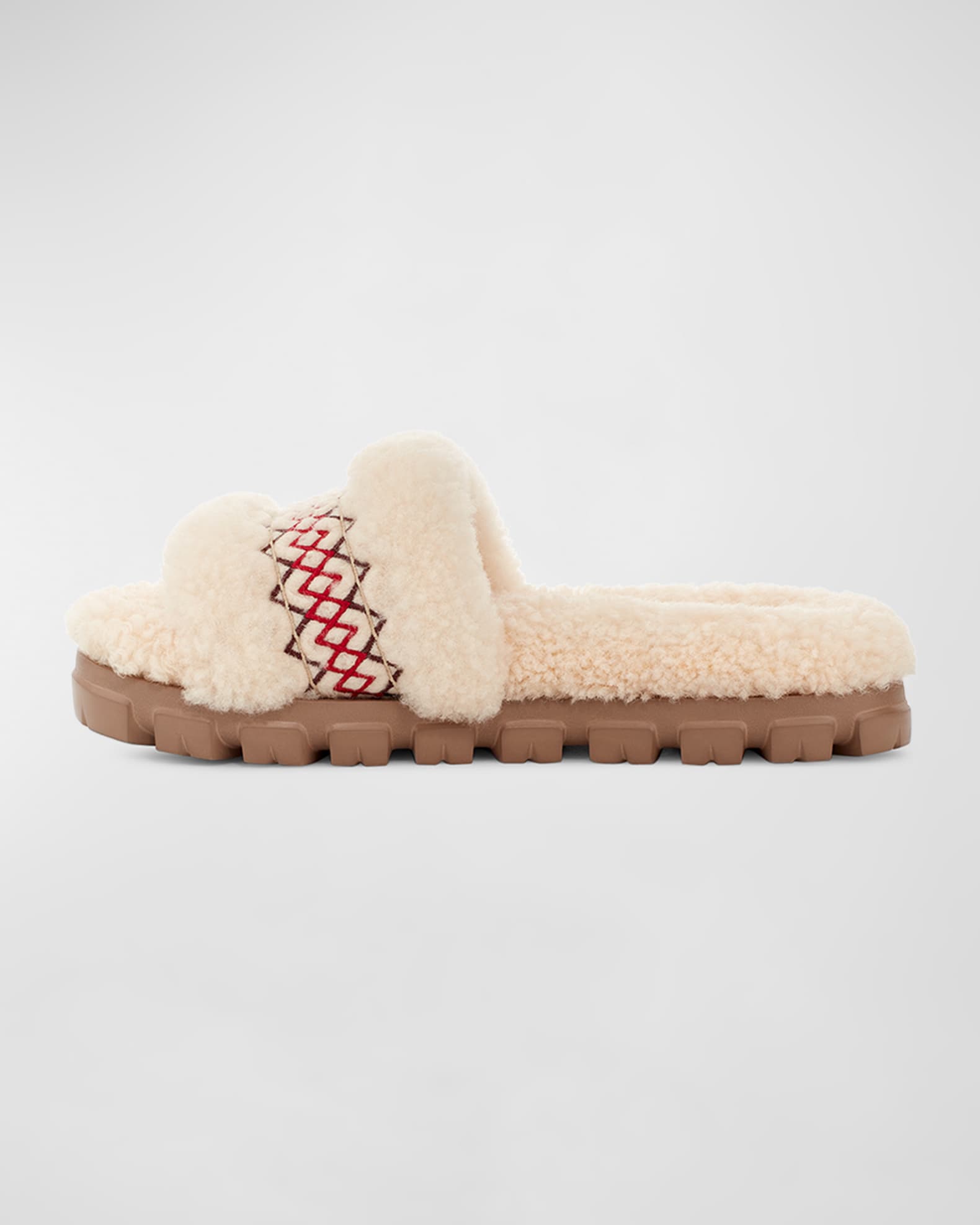 UGG Cozetta Shearling Braid Flat Slippers | Neiman Marcus