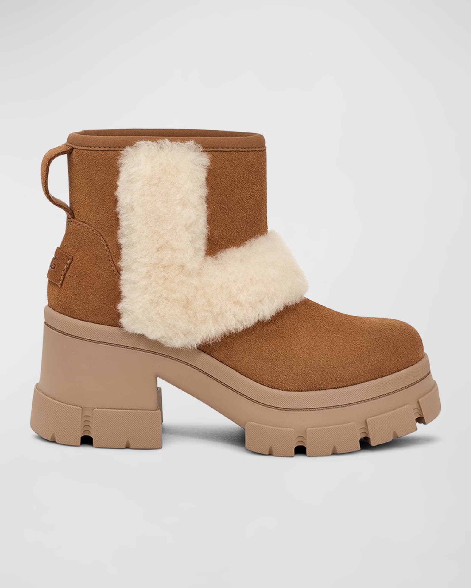 UGG Brooklyn Sunburst Suede Shearling Platform Boots | Neiman Marcus