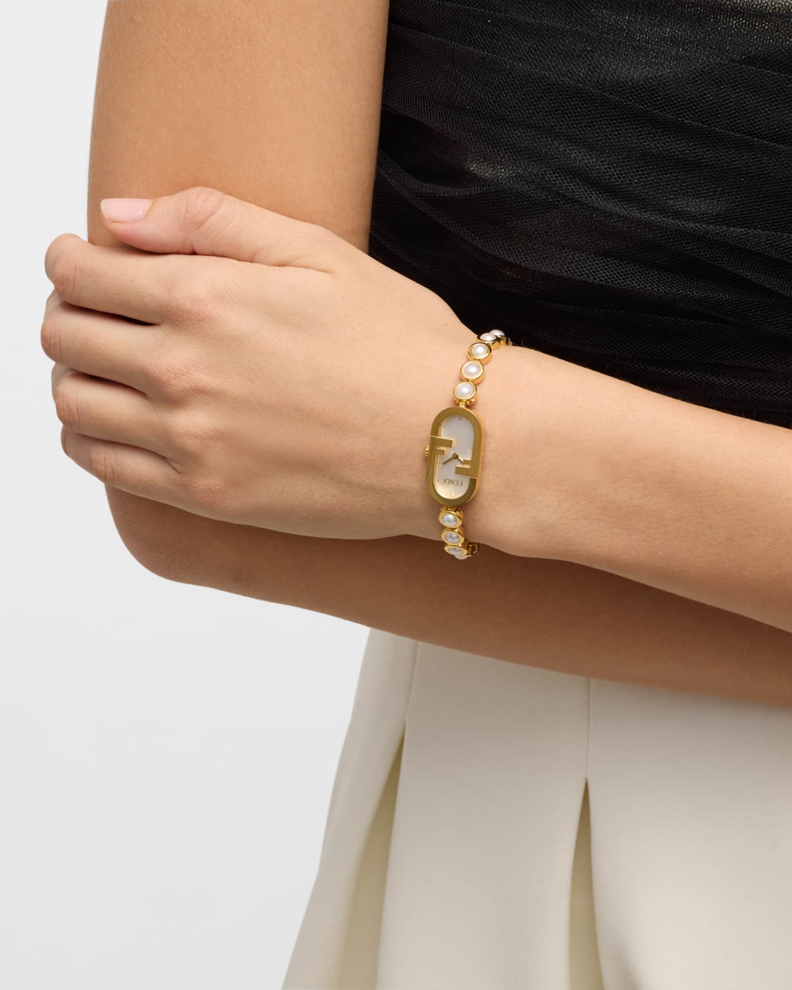 Fendi O'Lock Vertical Oval Bracelet Watch with Pearls | Neiman Marcus