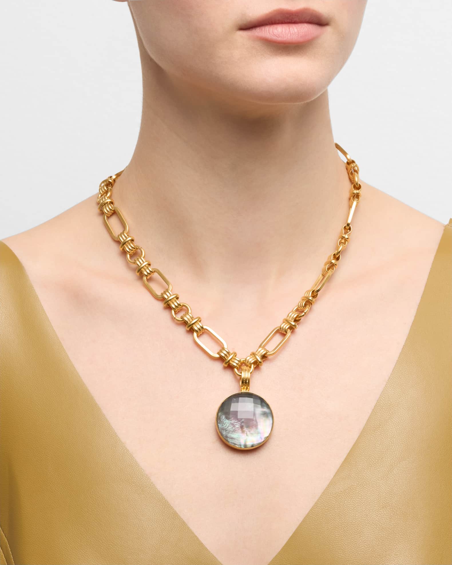 Dina Mackney Nouveau Quartz Mother-Of-Pearl Doublet Pendant Necklace ...