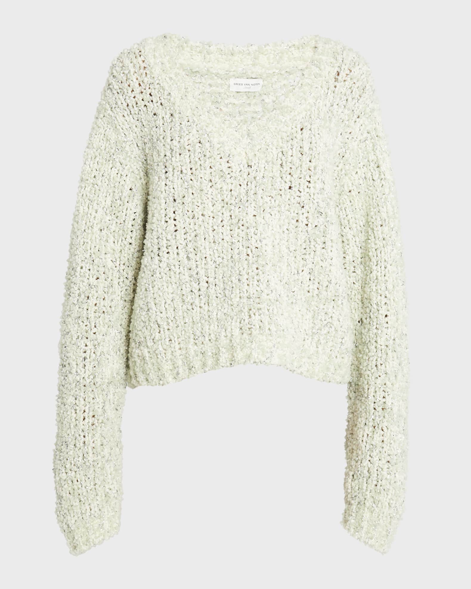 Dries Van Noten Teodora V-Neck Metallic Knit Sweater | Neiman Marcus