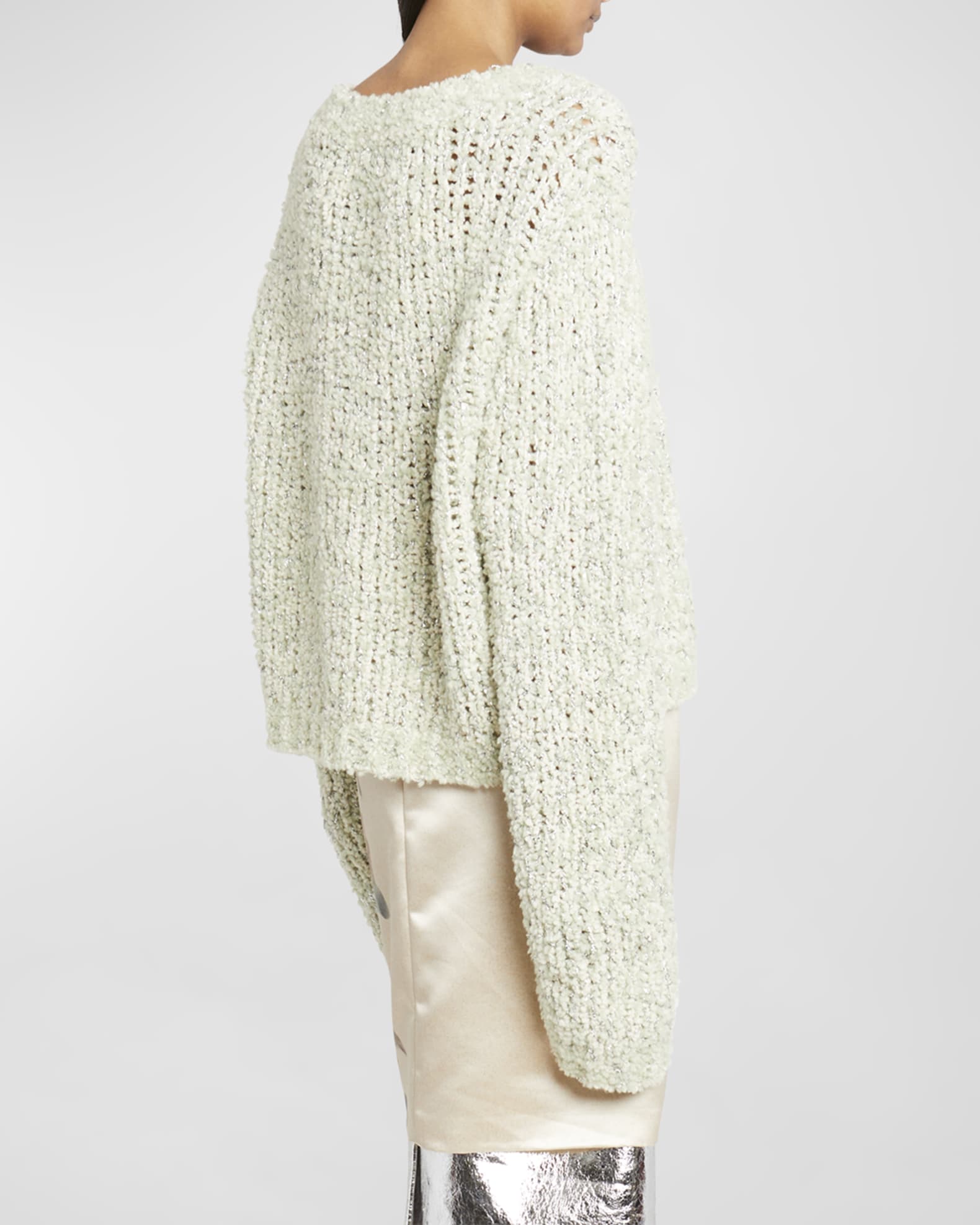 Dries Van Noten Teodora V-Neck Metallic Knit Sweater | Neiman Marcus