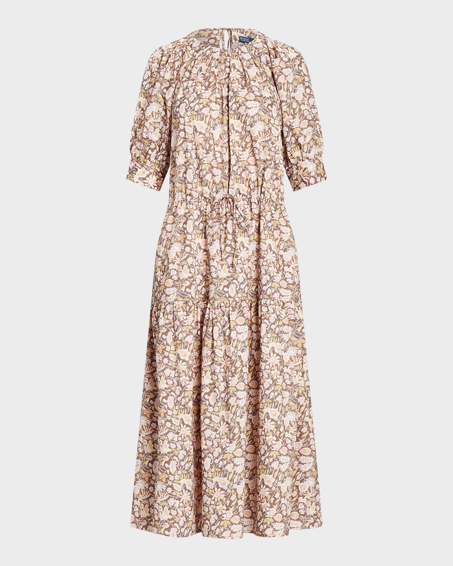 Polo Ralph Lauren Floral Cotton Tiered Drawstring Dress | Neiman Marcus