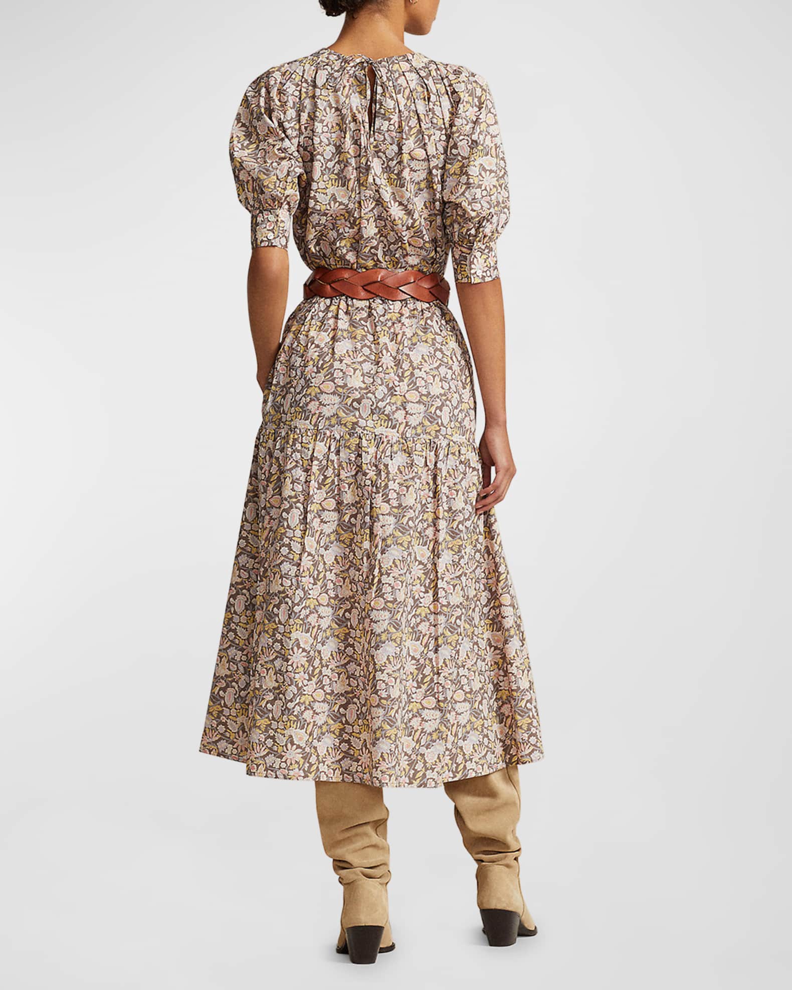 Polo Ralph Lauren Floral Cotton Tiered Drawstring Dress | Neiman Marcus
