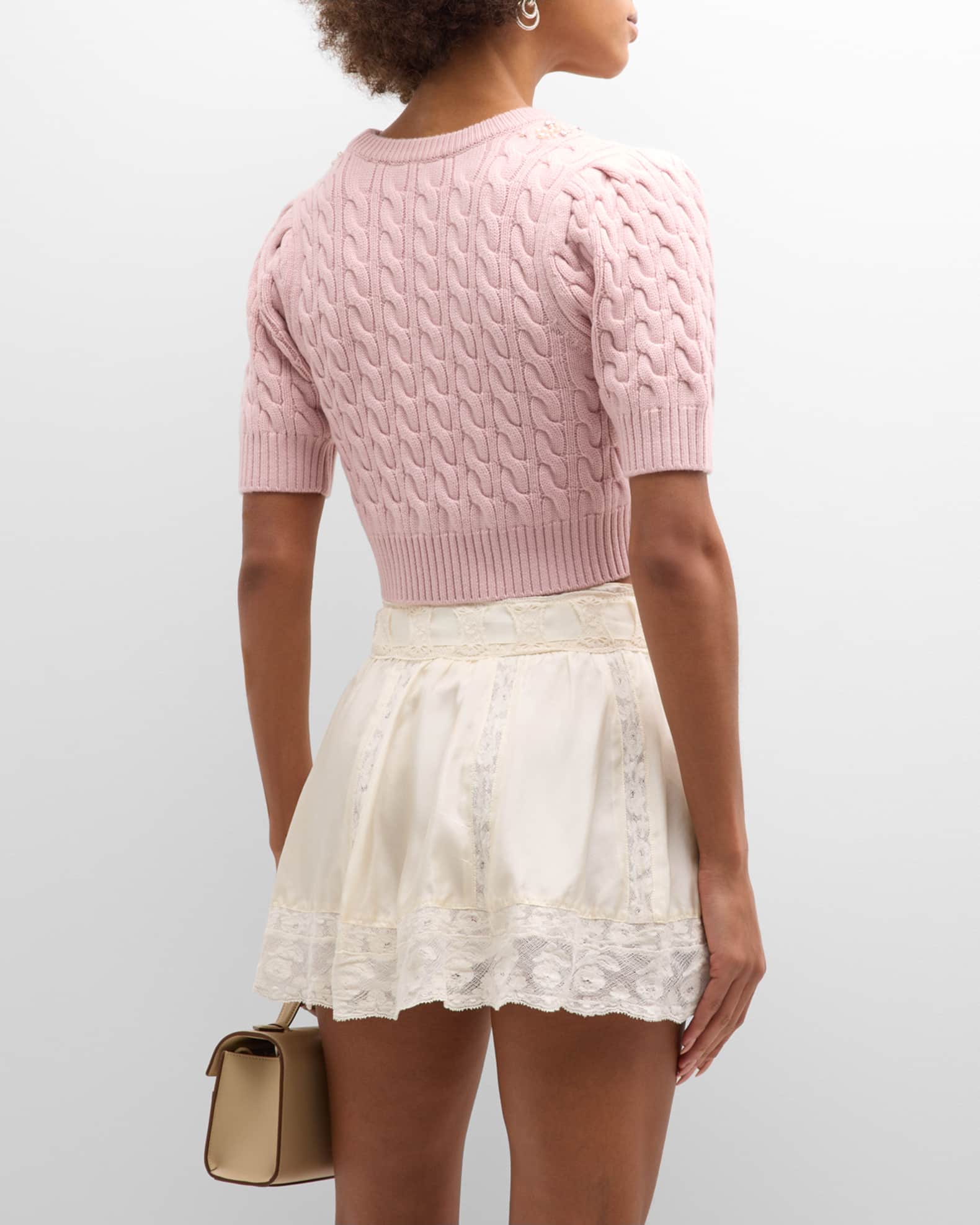 LoveShackFancy Chapelle Embellished Cable-Knit Wool Crop Sweater ...