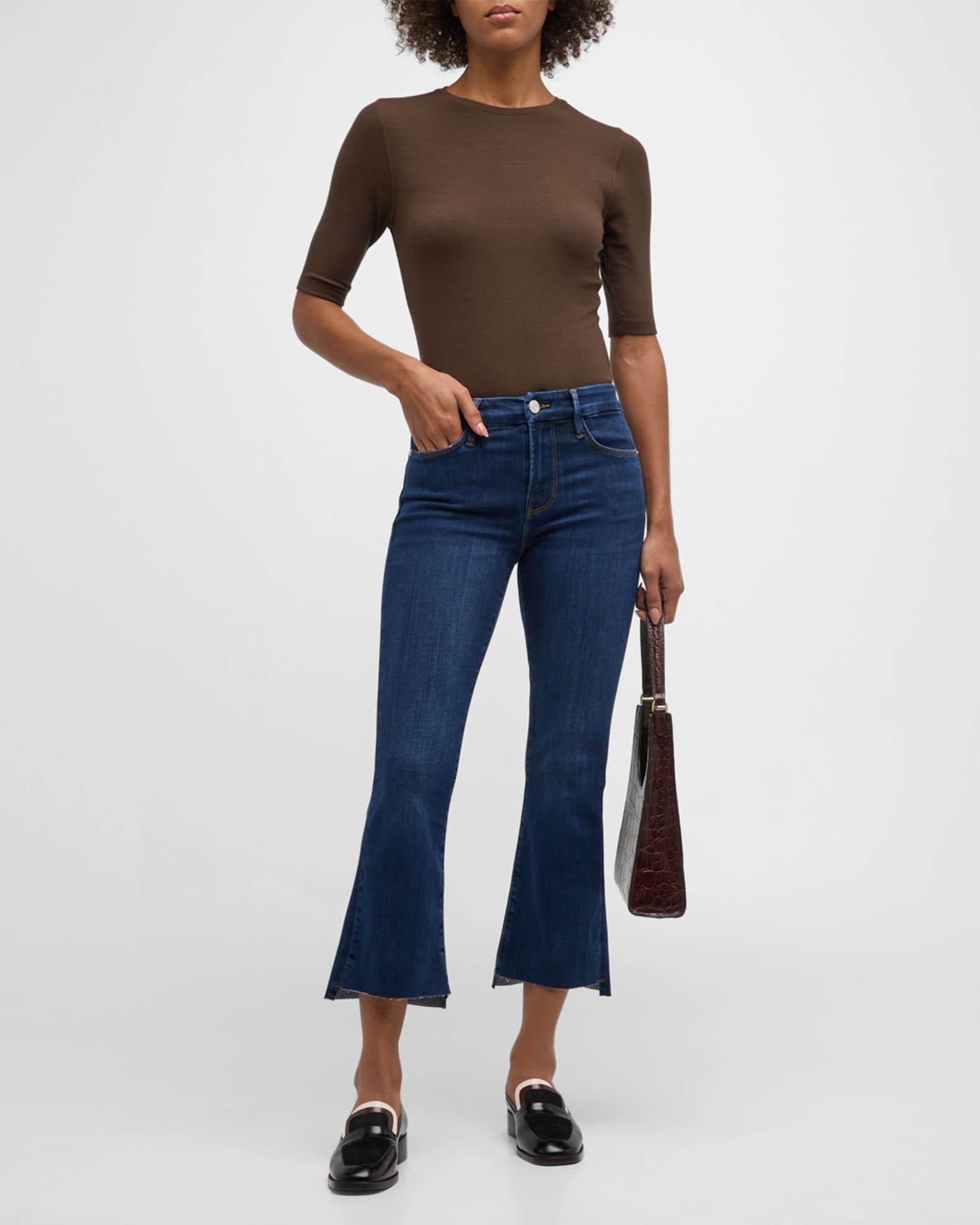 FRAME Le Crop Mini Boot Raw Stagger Jeans | Neiman Marcus
