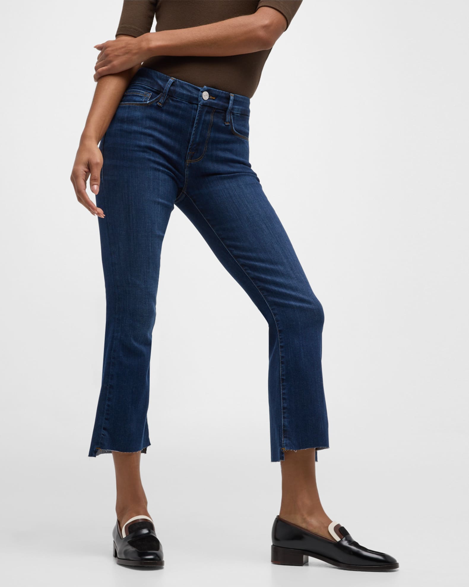 FRAME Le Crop Mini Boot Raw Stagger Jeans | Neiman Marcus
