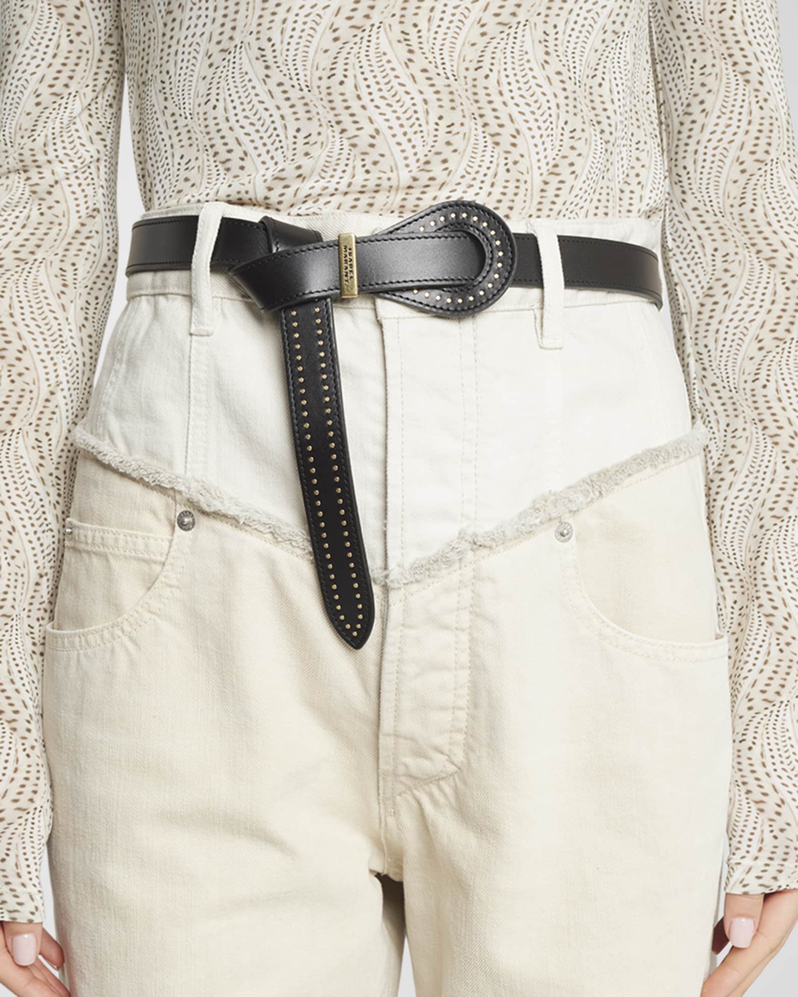Isabel Marant Brindi Studded Leather Pull-Through Belt | Neiman Marcus