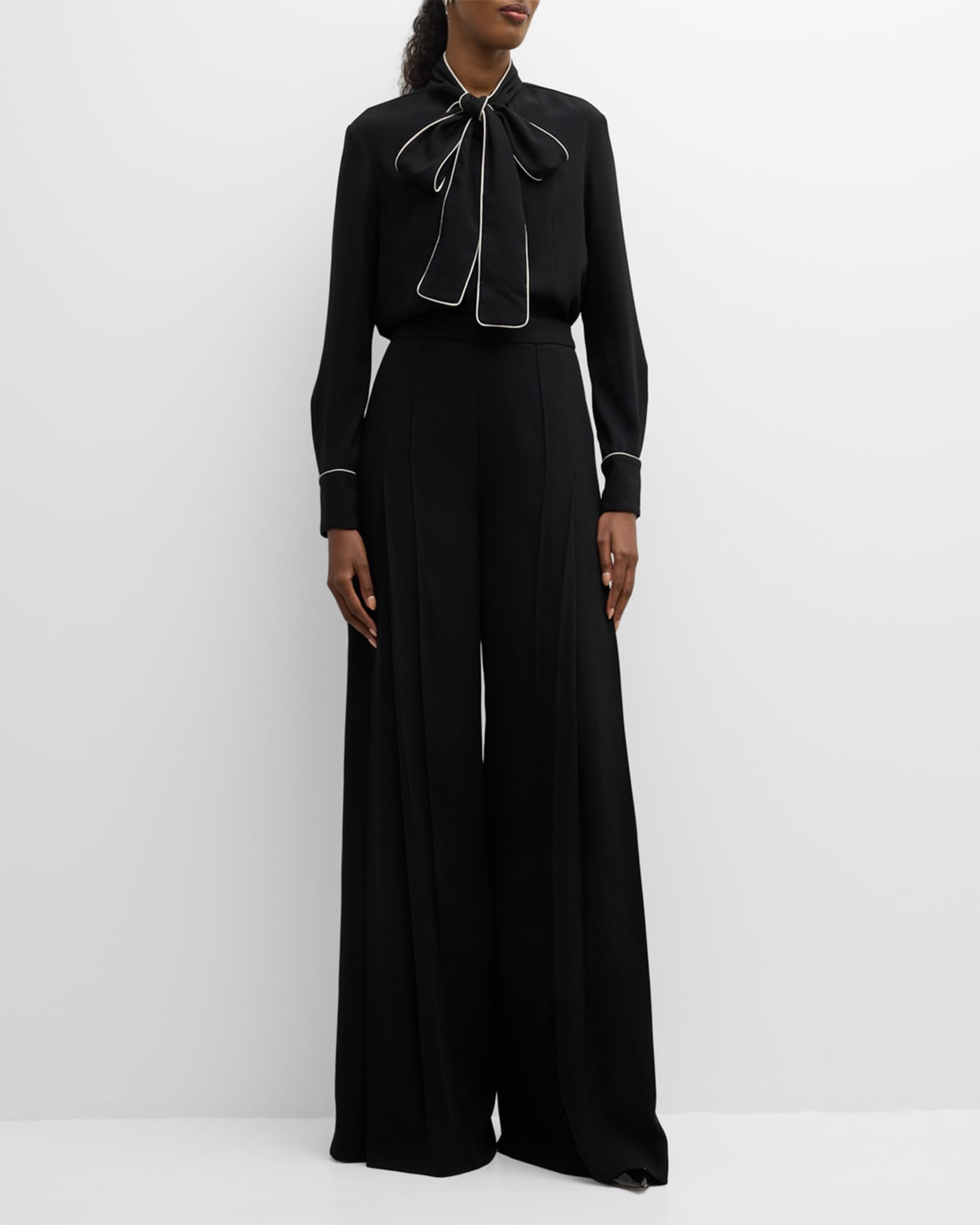 Carolina Herrera High-Rise Pleated Pintuck Wide-Leg Pants | Neiman Marcus