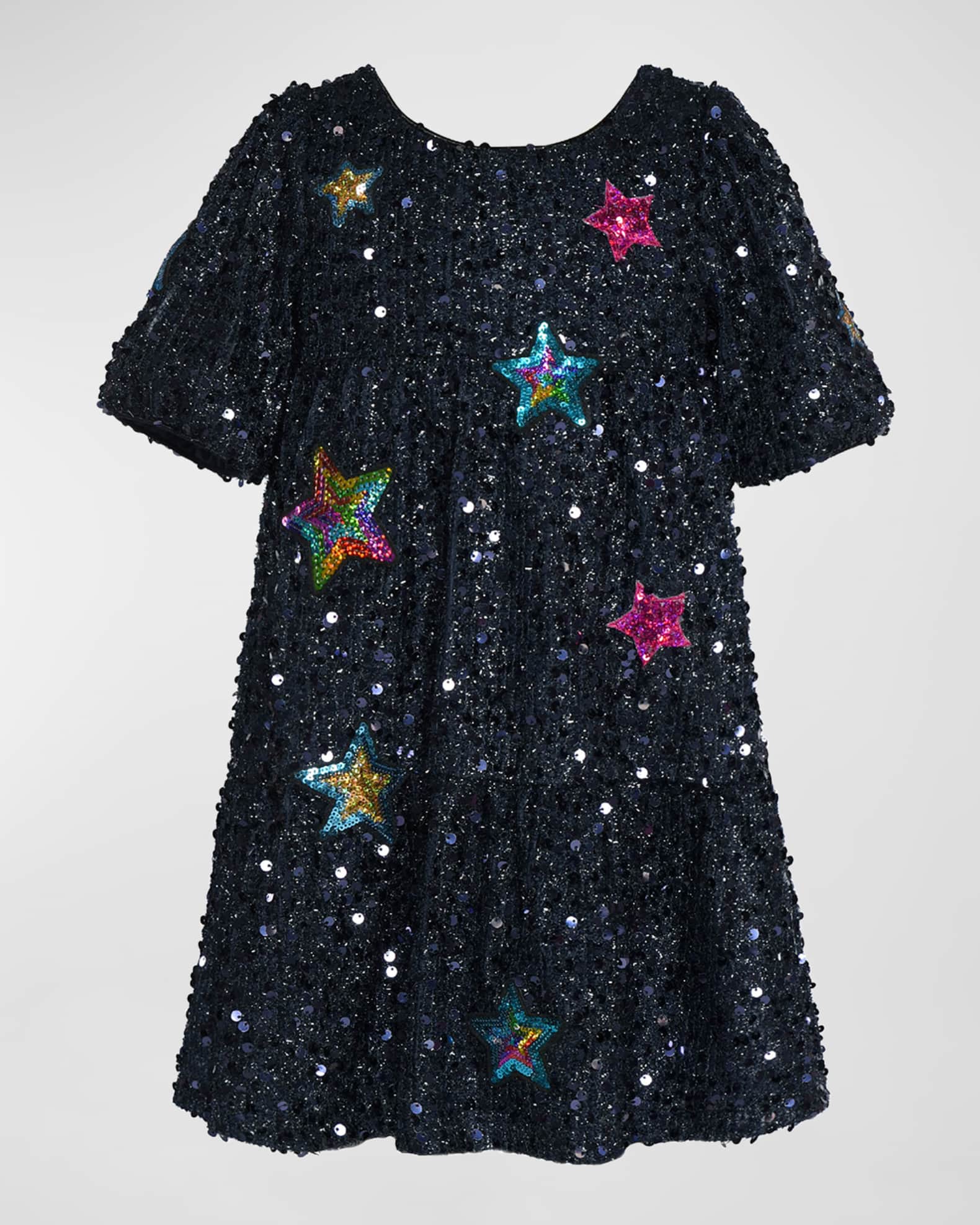 Hannah Banana Girl's Sequin Star-Print Dress, Size 4-6 | Neiman Marcus