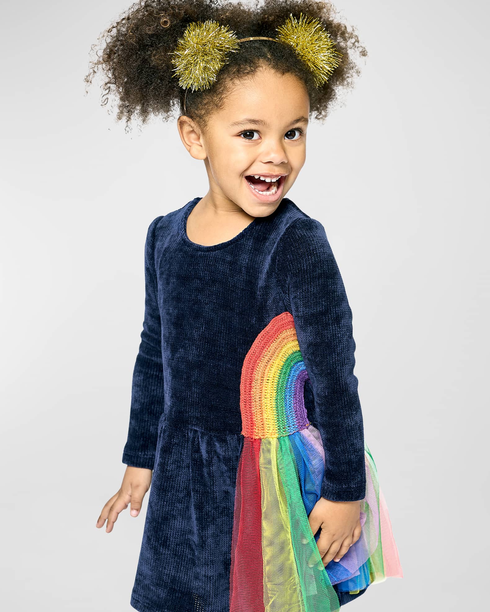 Hannah Banana Girl's Rainbow Tulle Velour Dress, Size 2T-6 | Neiman Marcus