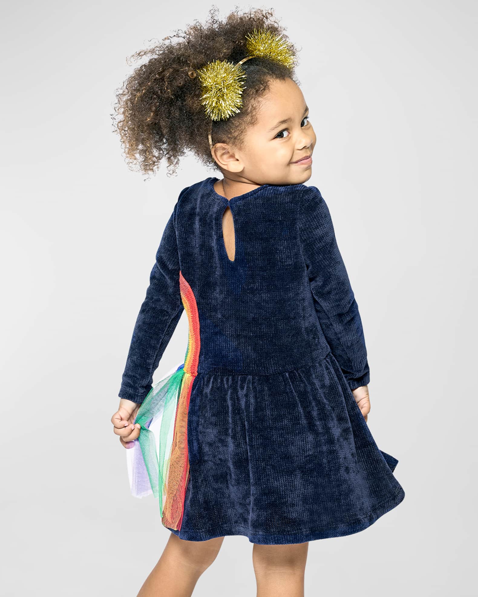Hannah Banana Girl's Rainbow Tulle Velour Dress, Size 2T-6 | Neiman Marcus