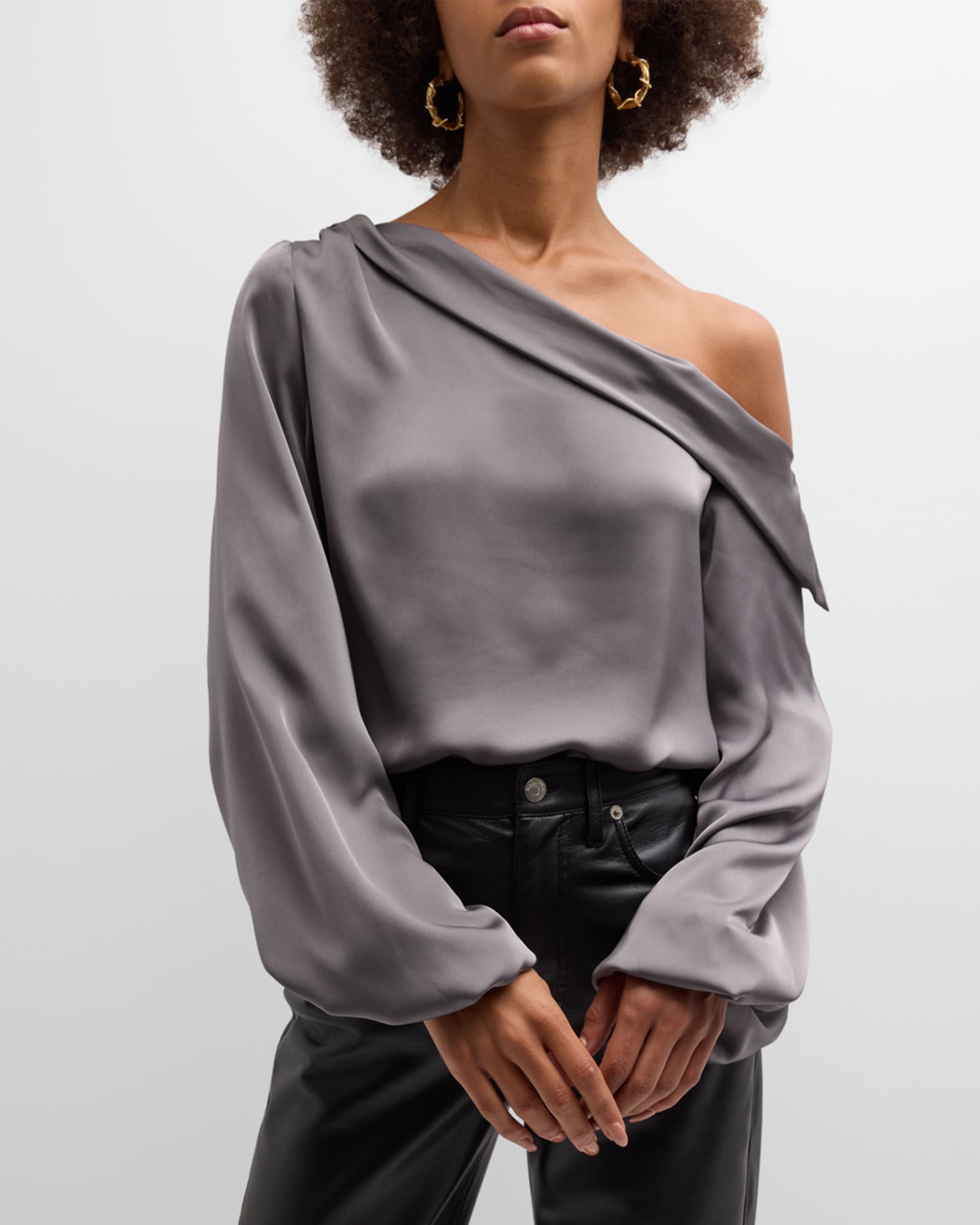 Ramy Brook Aspen Asymmetric Satin Blouse | Neiman Marcus