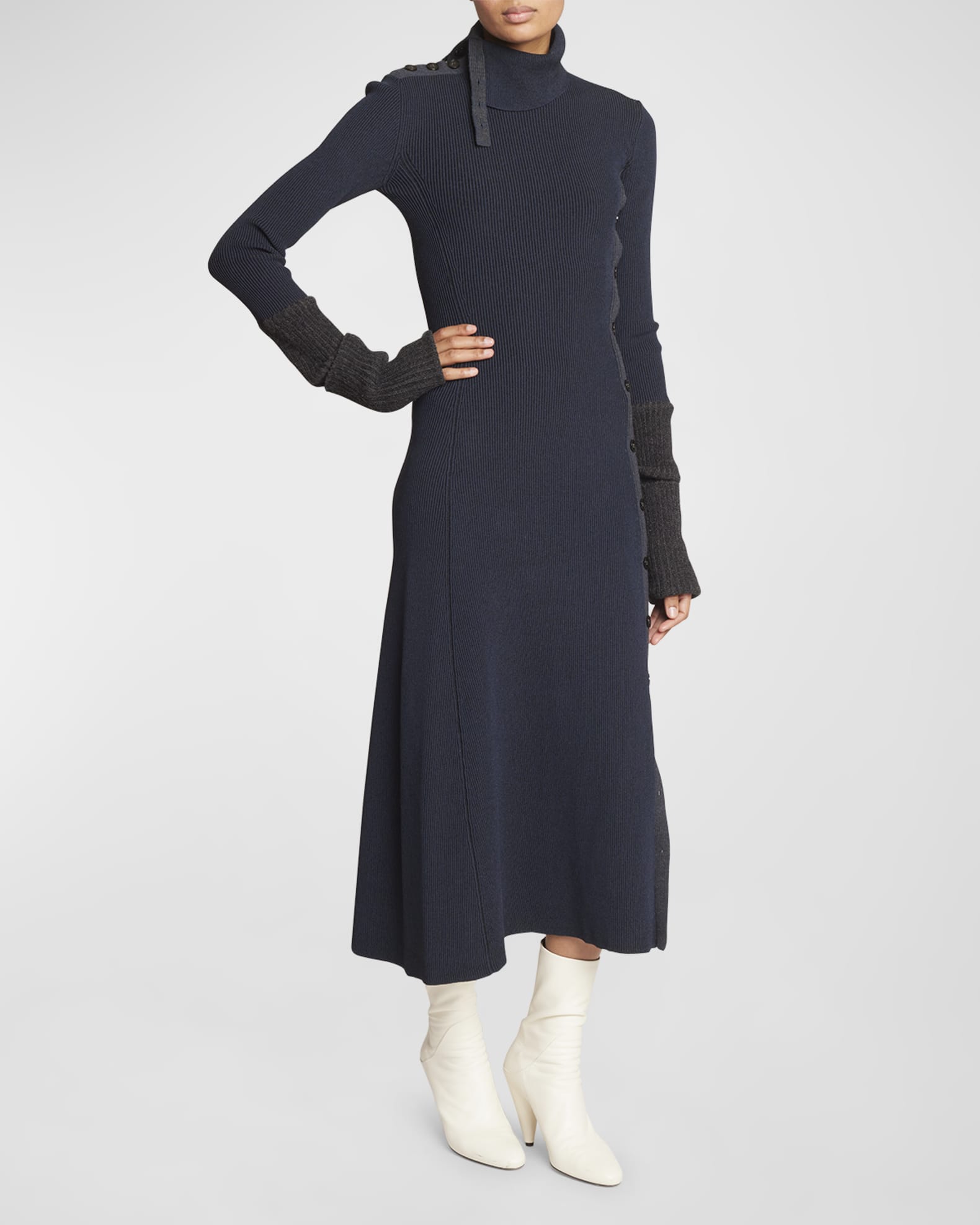 Proenza Schouler Fine Rib Knit Long-Sleeve Midi Sweater Dress | Neiman ...