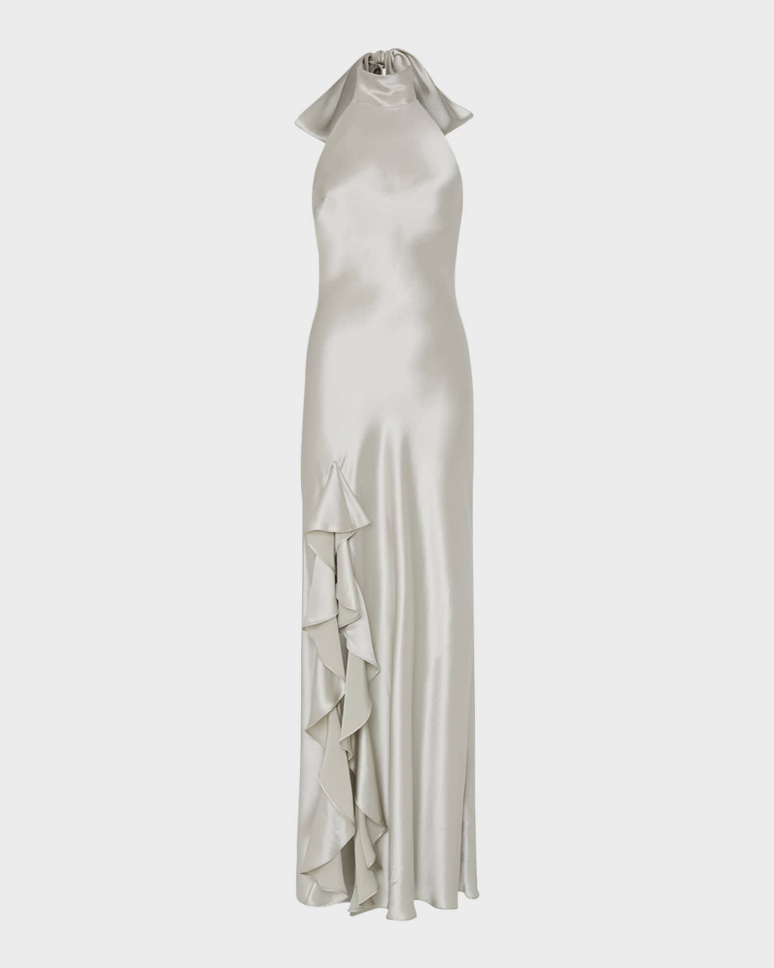 Milly Roux Ruffle Satin Halter Gown | Neiman Marcus