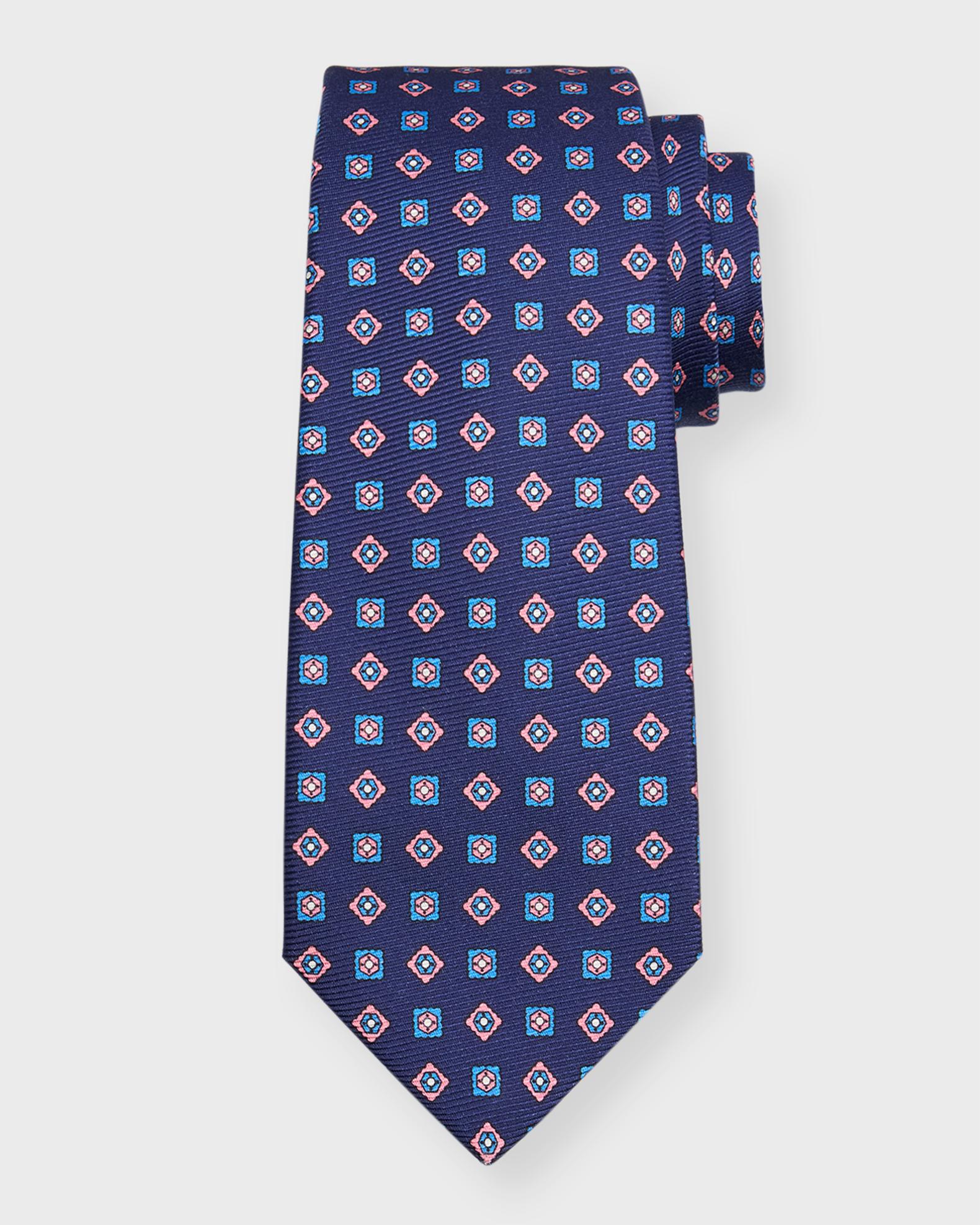Kiton Men's Small Squares Printed Silk Tie | Neiman Marcus