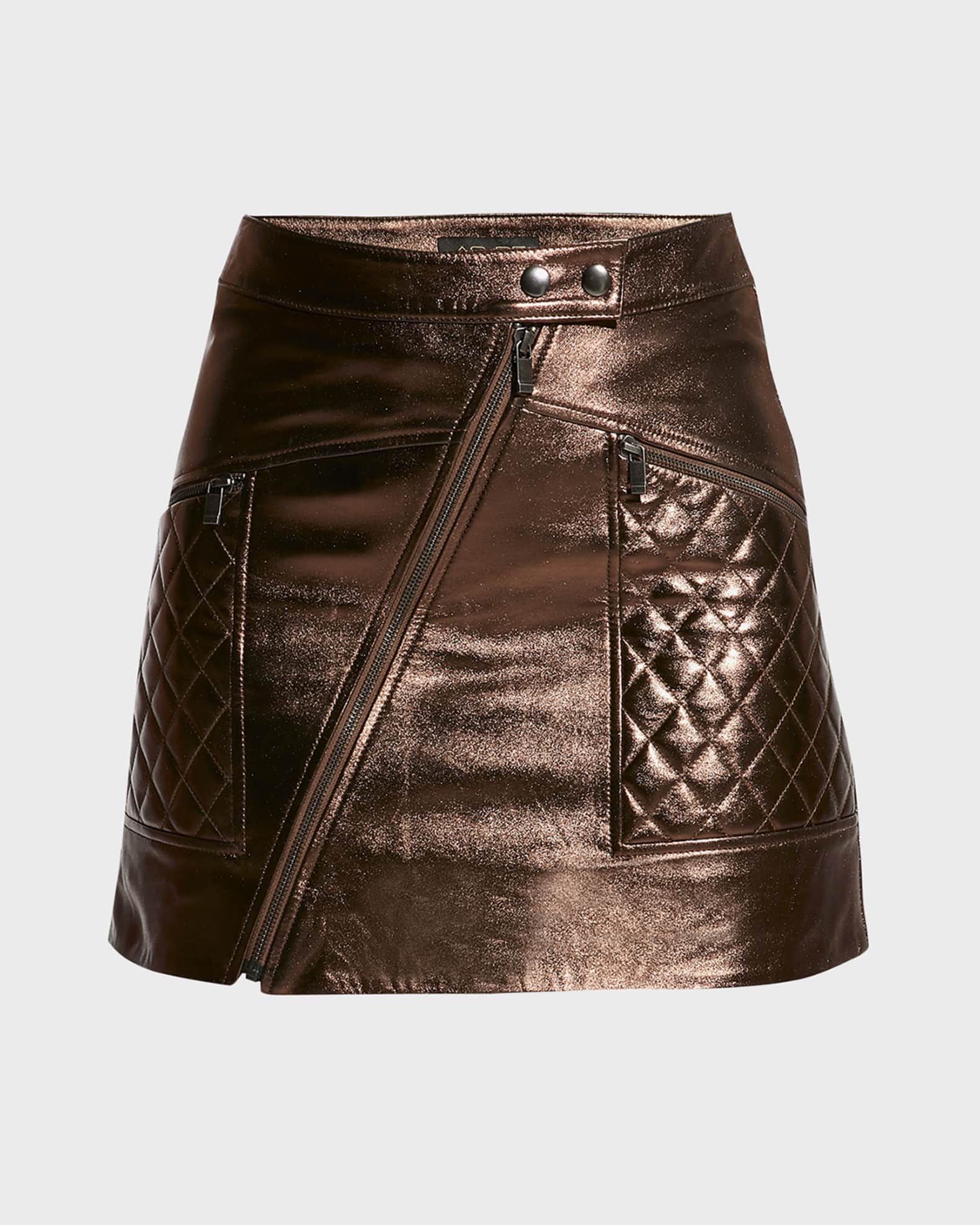 AS by DF Elodie Upcycled Metallic Leather Mini Skirt | Neiman Marcus