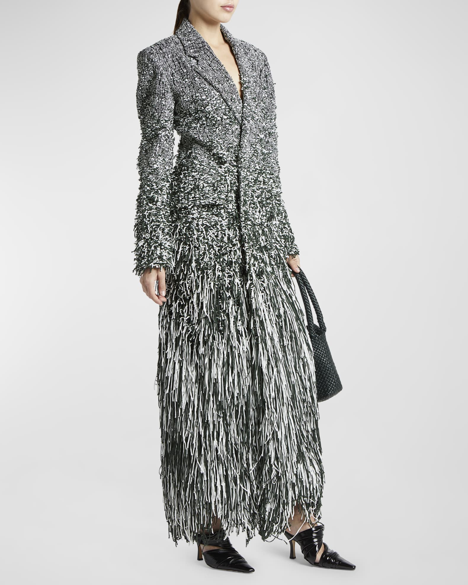 Bottega Veneta Fil Coupe Degrade Fringe Tweed Top Coat | Neiman Marcus
