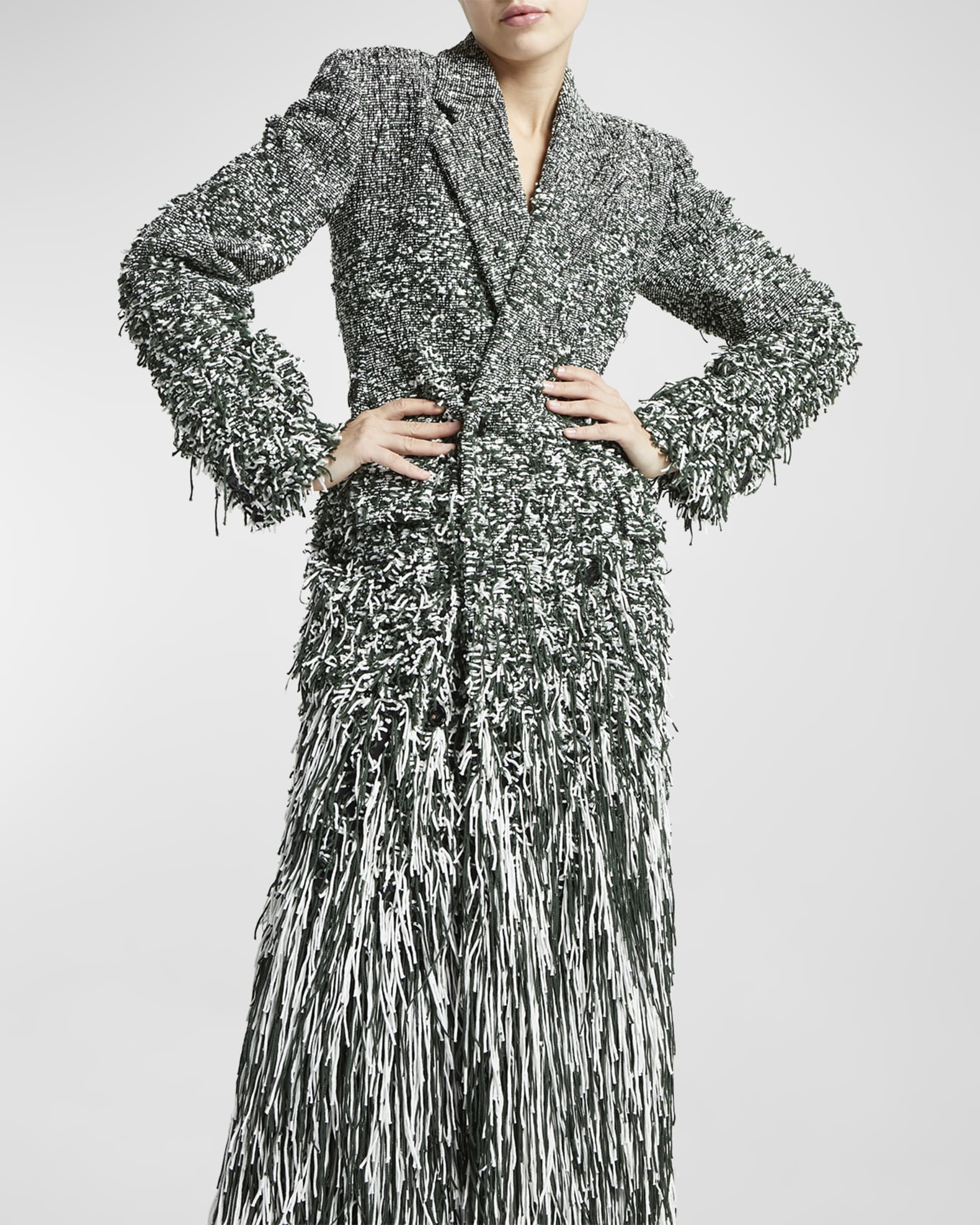 Bottega Veneta Fil Coupe Degrade Fringe Tweed Top Coat | Neiman Marcus