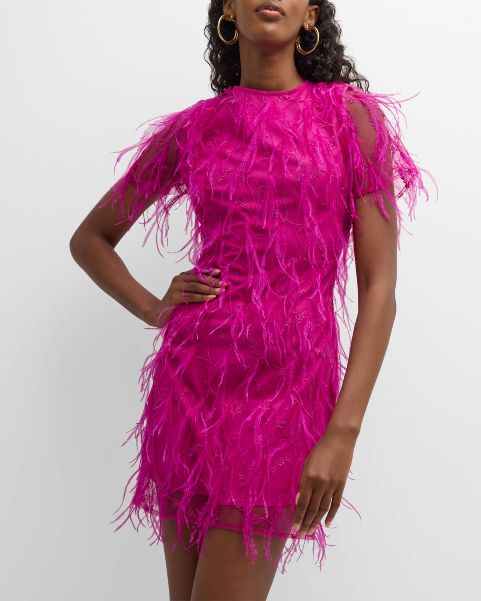 Milly Rana Embroidered Feather Bodycon Mini Dress | Neiman Marcus