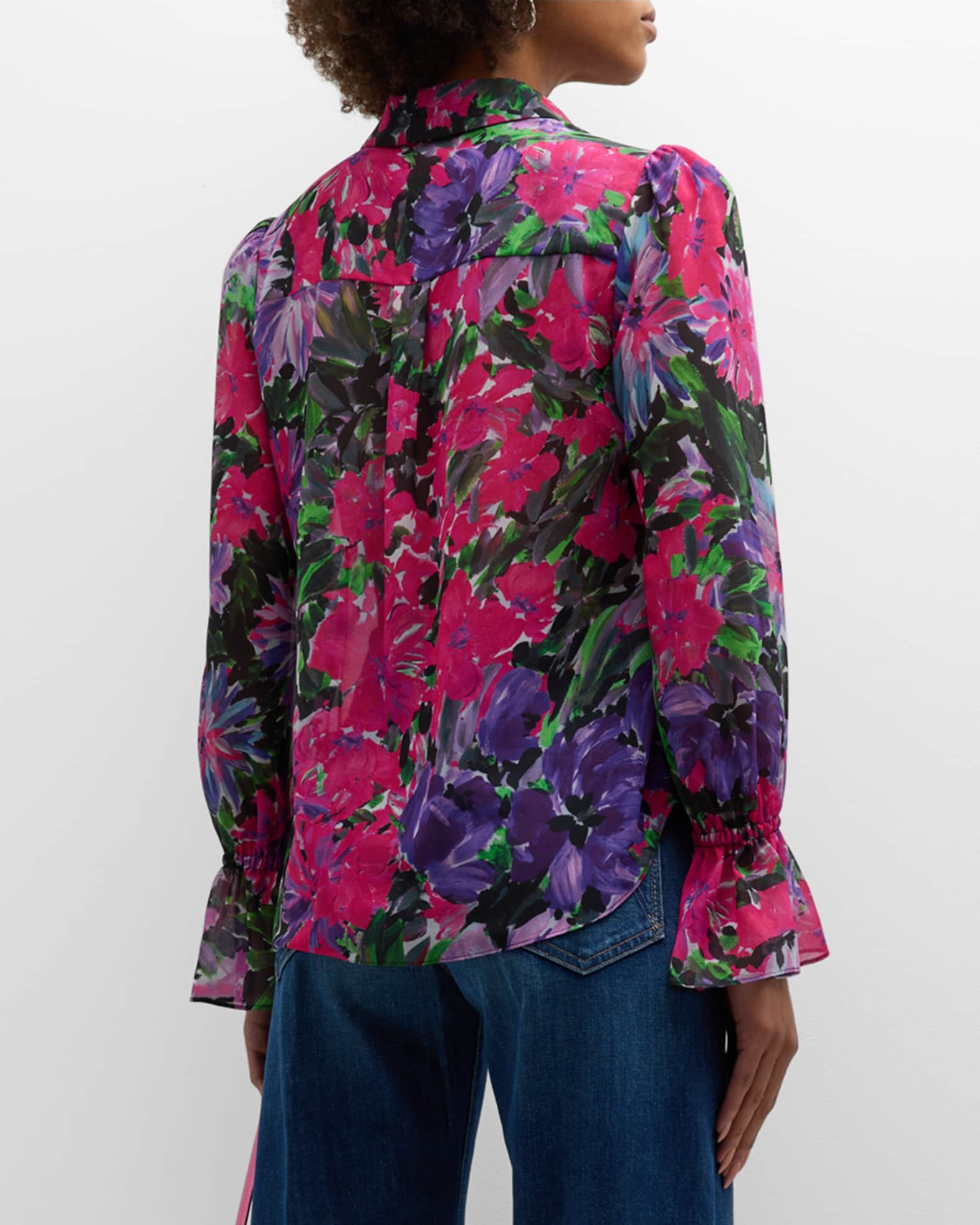 Milly Lacey Floral-Print Button-Down Blouse | Neiman Marcus