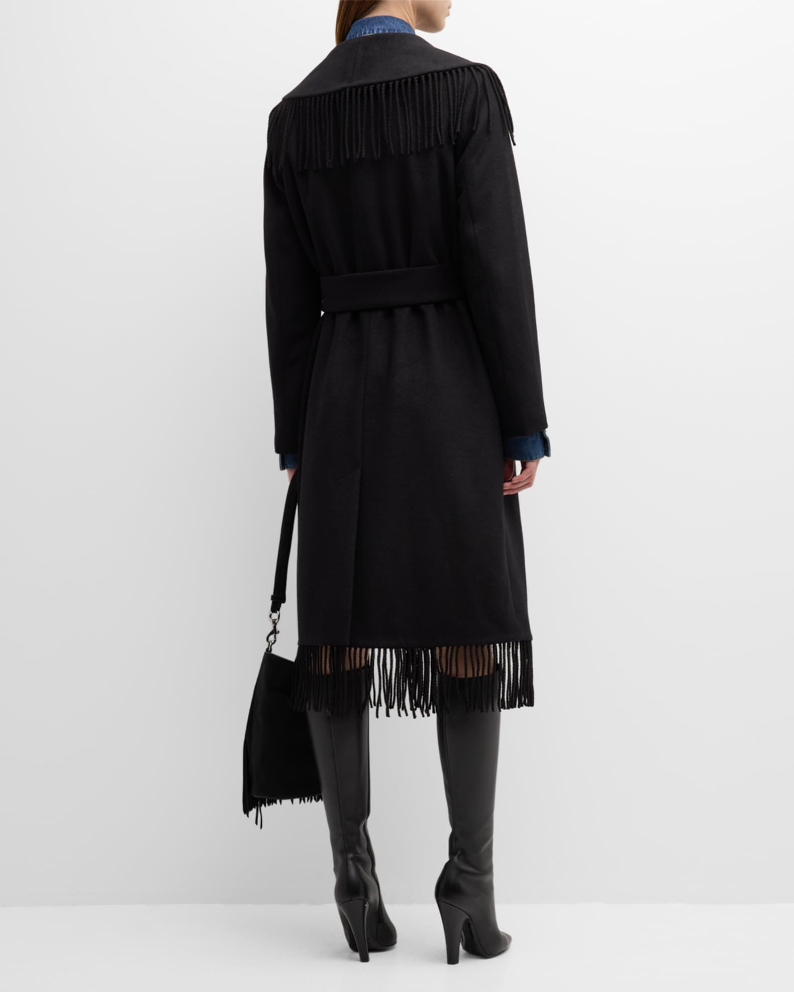 Milly Shawl-Collar Fringe Wool Coat | Neiman Marcus