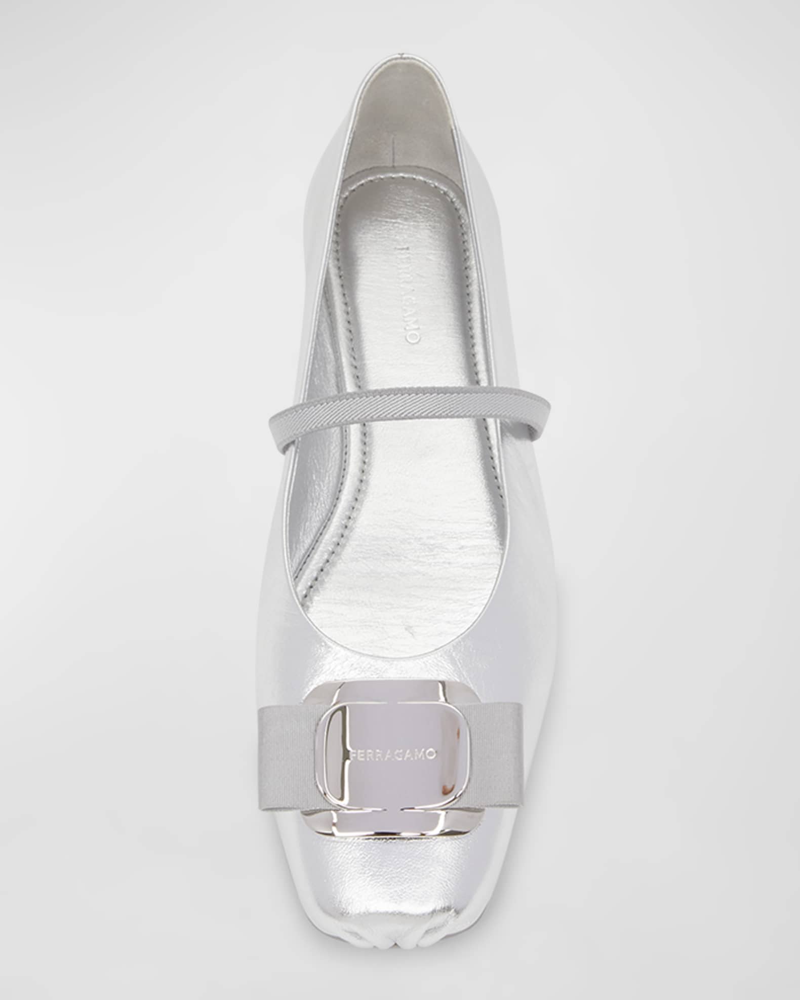Ferragamo Zina Metallic Bow Mary Jane Ballerina Flats Ferragamo Zina Metallic Bow Mary Jane Ballerina Flats