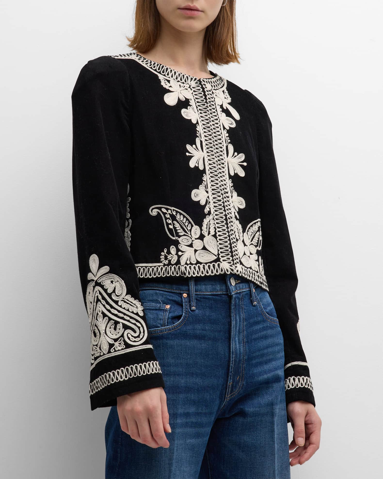 Figue Dori Bead Embroidered Crop Matador Jacket | Neiman Marcus