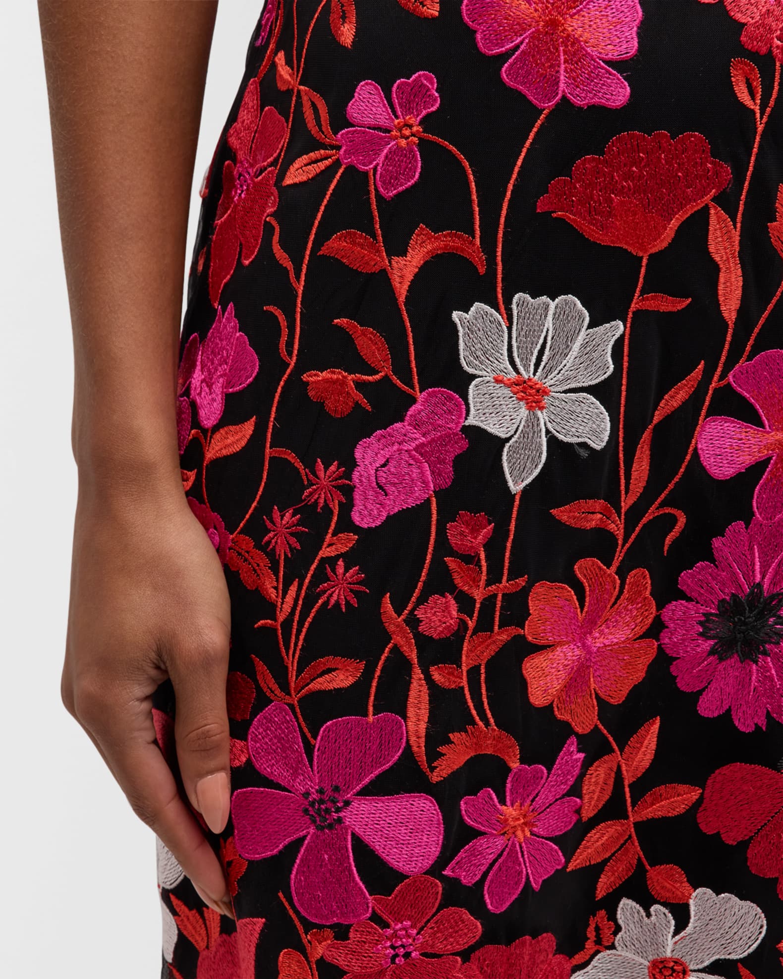 Milly Kait Floral-Embroidered Column Maxi Dress | Neiman Marcus