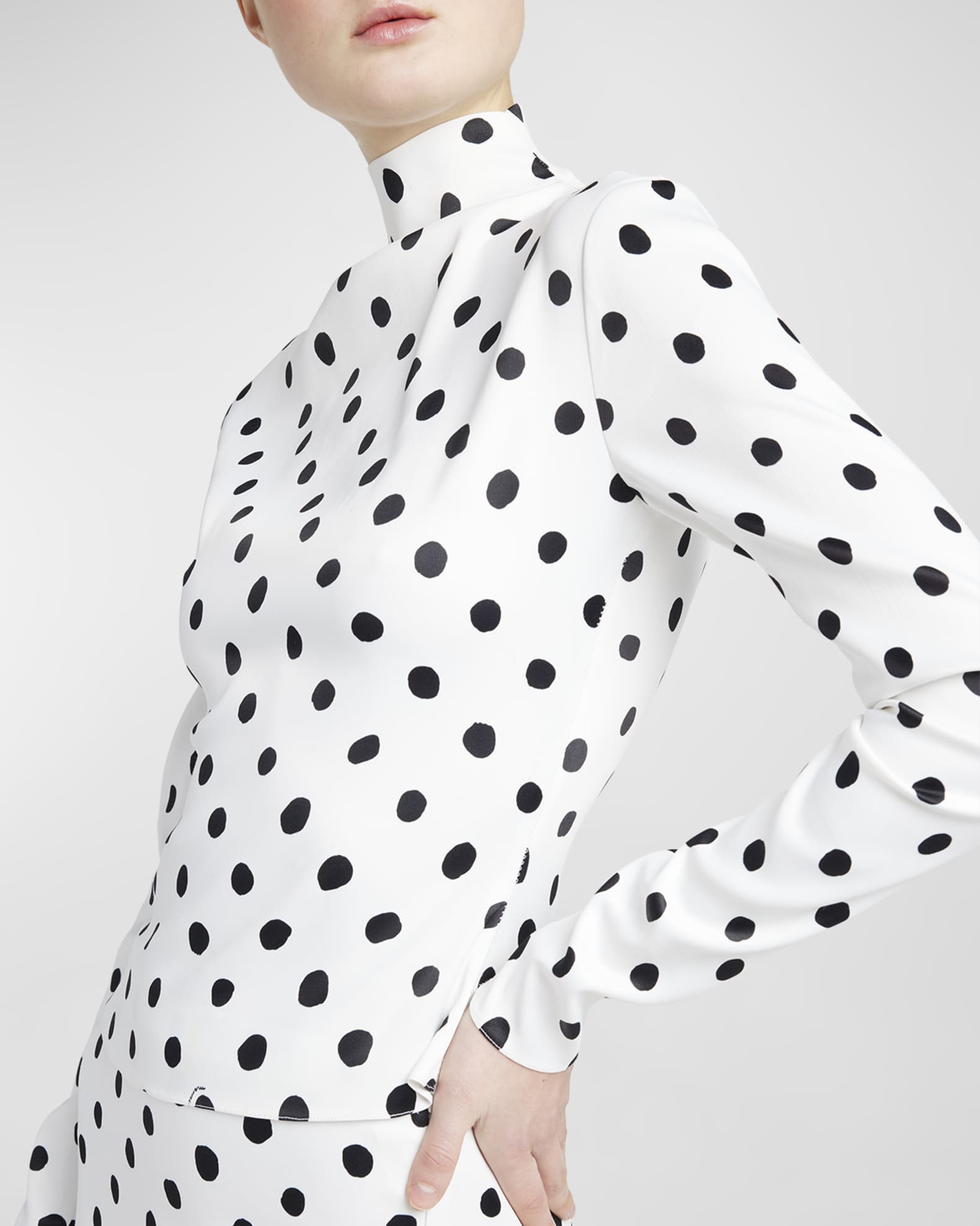 Marni Polka-Dot Mock-Neck Long-Sleeve Top | Neiman Marcus