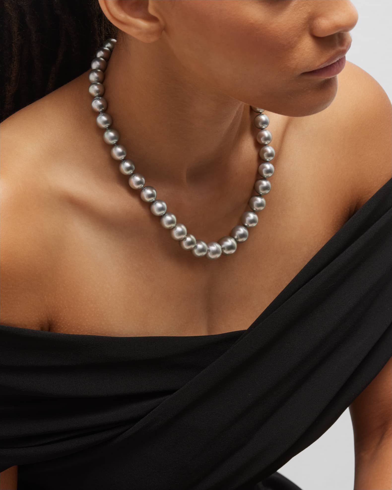 Pearls By Shari 18k White Gold Graduated Tahitian Pearl Necklace ...