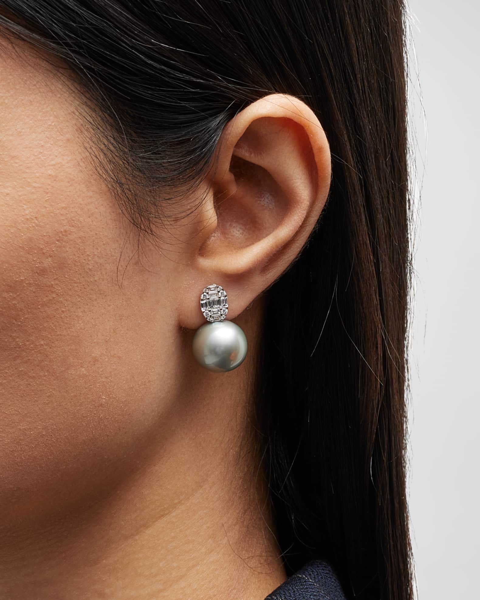 Pearls By Shari 18k White Gold Diamond and Tahitian Pearl Earrings ...
