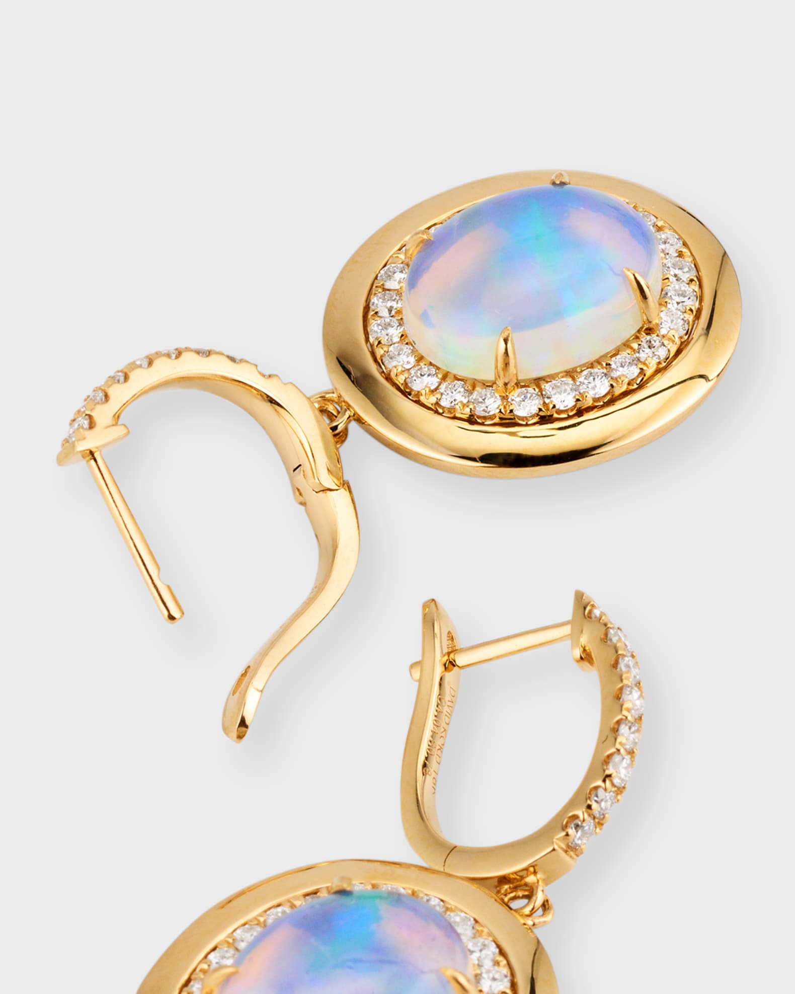 David Kord 18K Yellow Gold Earrings with Oval-Shape Opal and Diamonds, 4.04tcw | Neiman Marcus